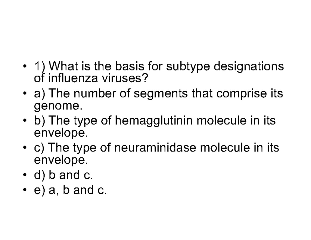 First half review - multiple choice - What is the basis for subtype ...