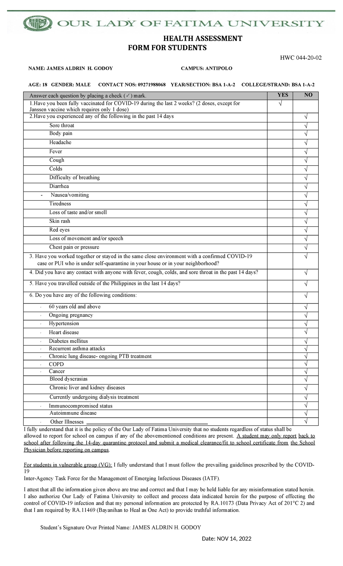 5 6300681714305861427 - HEALTH ASSESSMENT FORM FOR STUDENTS HWC 044-20 ...