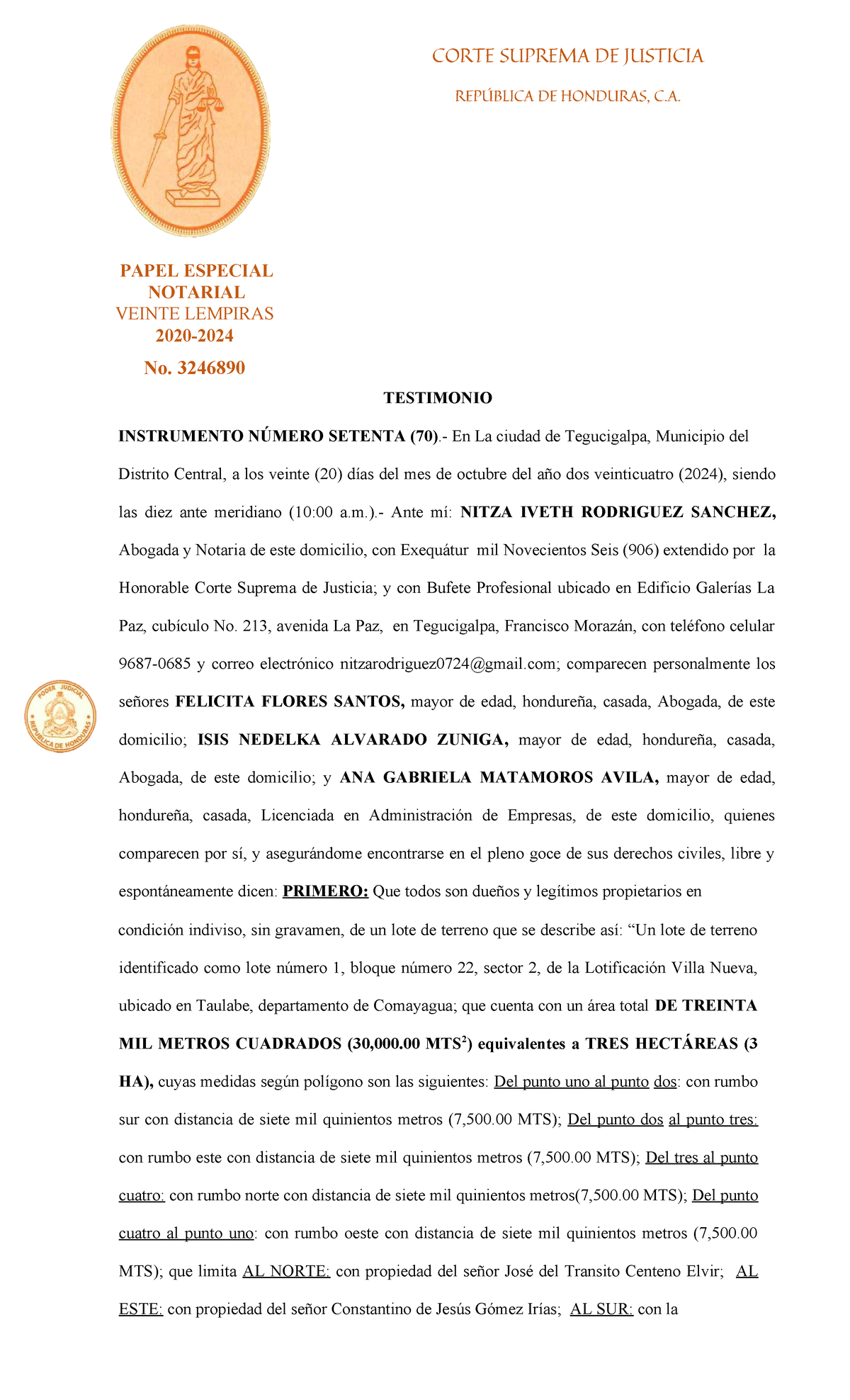 Particion de bienes - CORTE SUPREMA DE JUSTICIA REPÚBLICA DE HONDURAS, C. PAPEL ESPECIAL ...