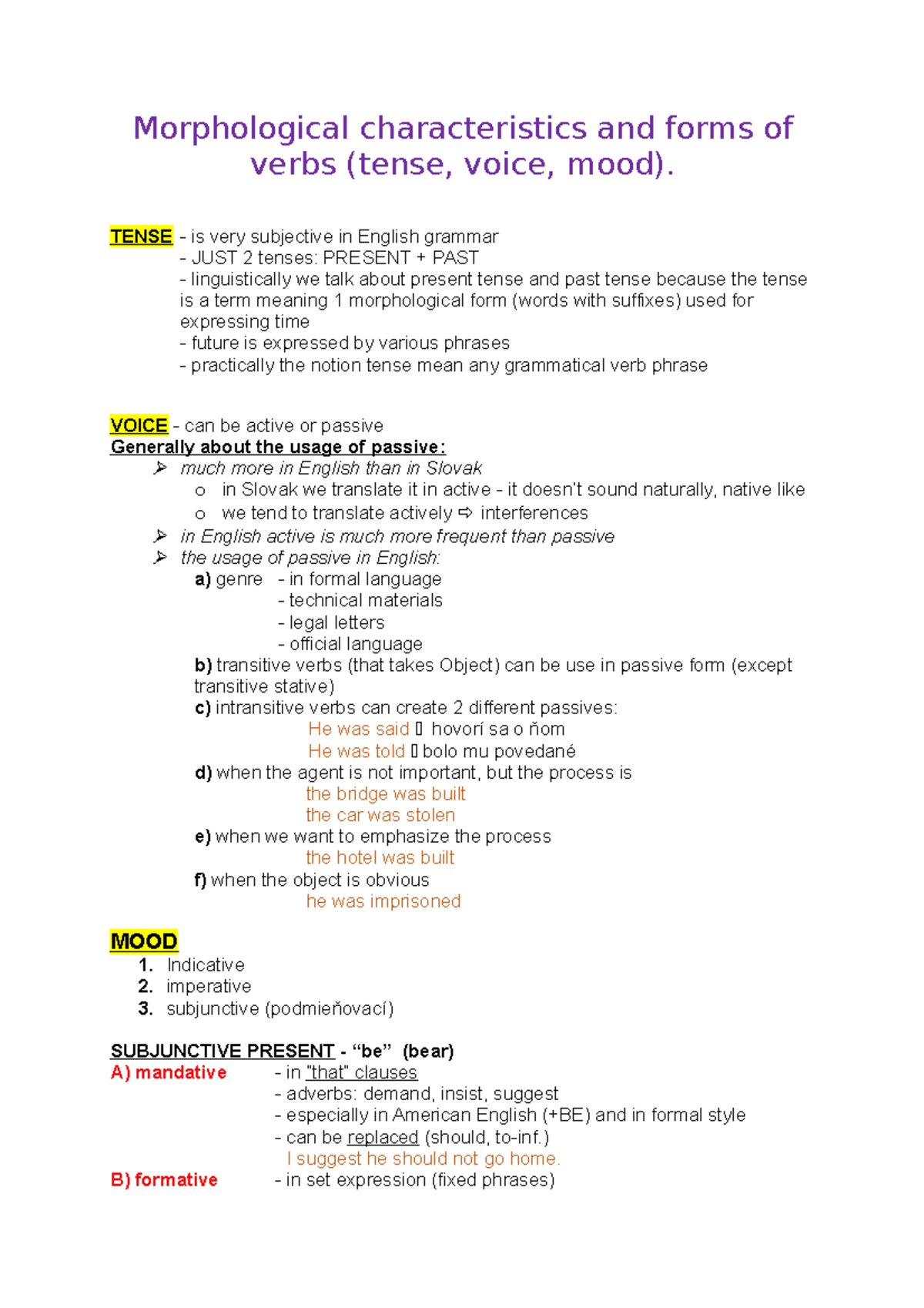 Morphological characteristics and forms of verbs - TENSE - is very ...