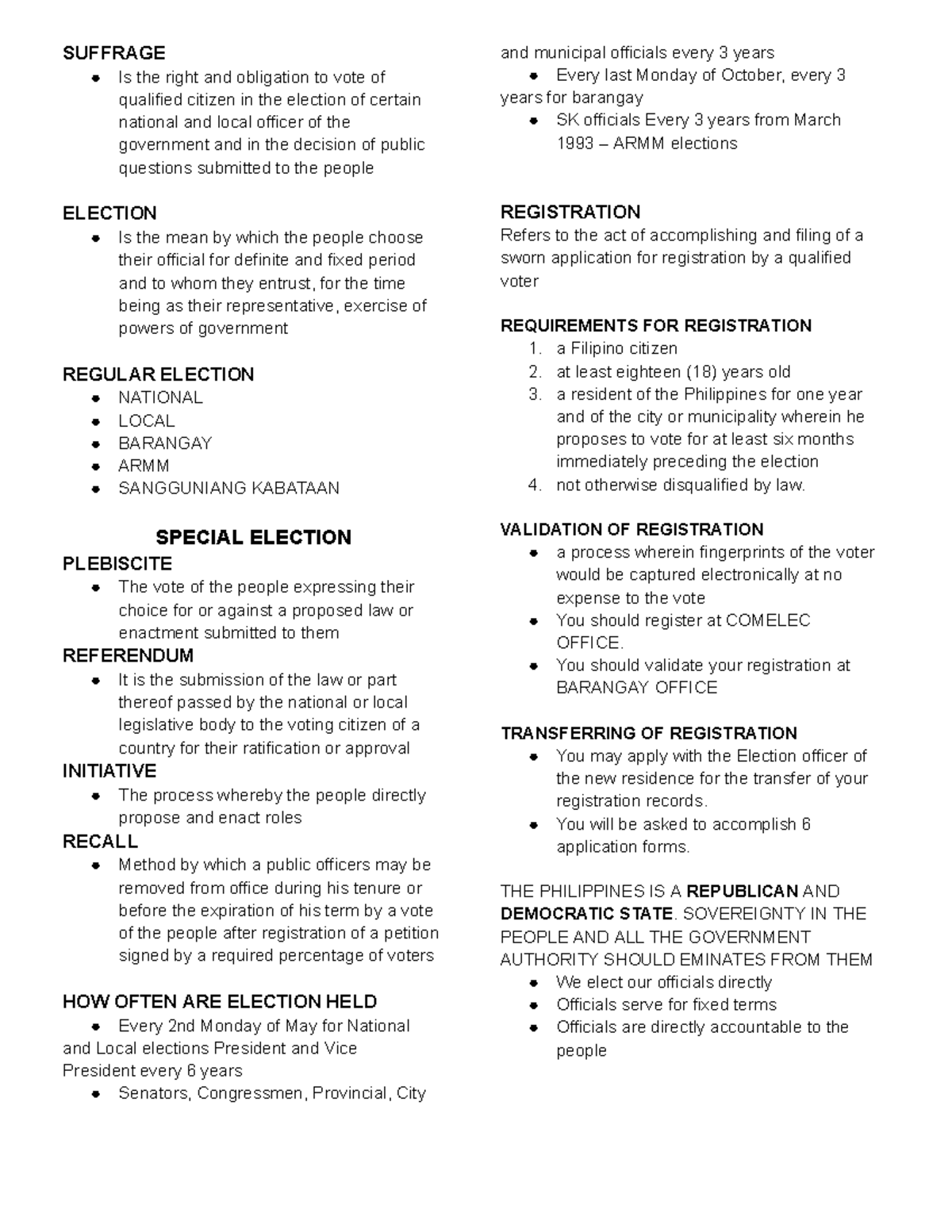 LEADERSHIP, CITIZEN VOTER'S - SUFFRAGE Is the right and obligation to ...