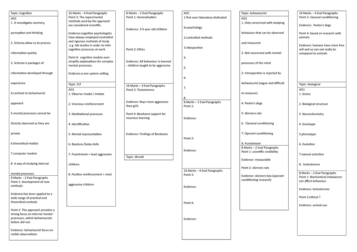 Essay columns - Topic: Cognitive AO11. It investigates memory ...