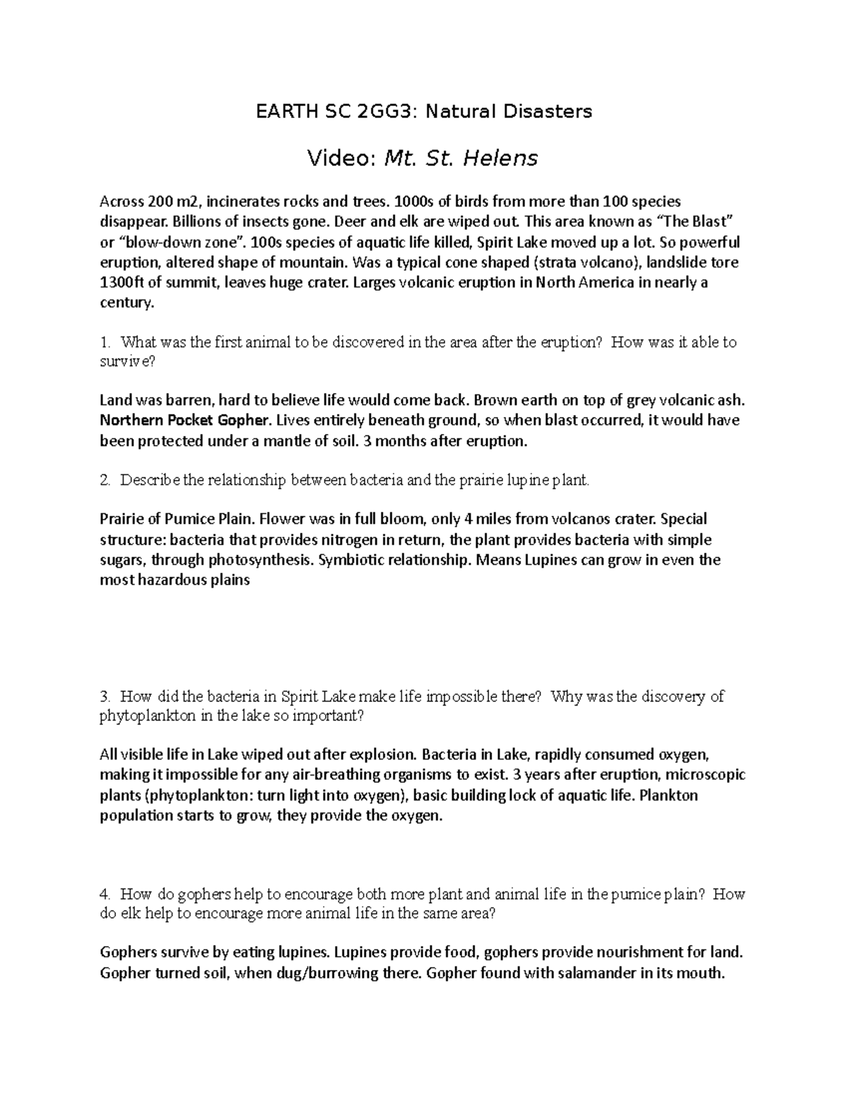 Video Questions - Mt St Helens - EARTH SC 2GG3: Natural Disasters Video ...