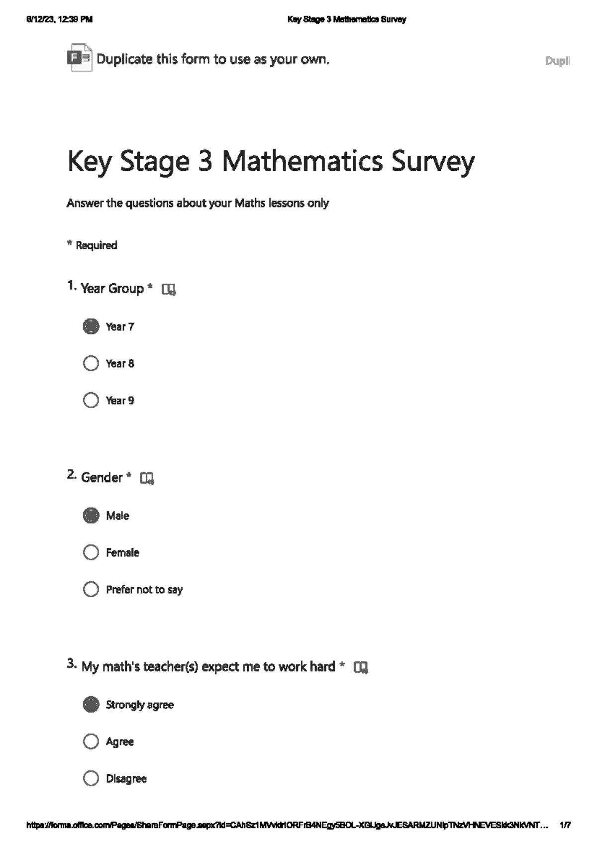 Maths survey 12th of 6 23 - Studocu