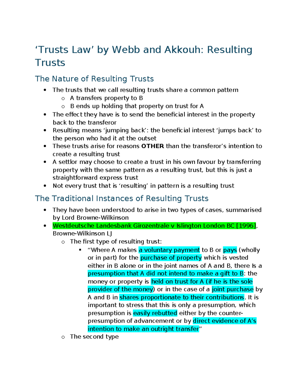 Webb - Resulting Trusts - ‘Trusts Law’ by Webb and Akkouh: Resulting ...