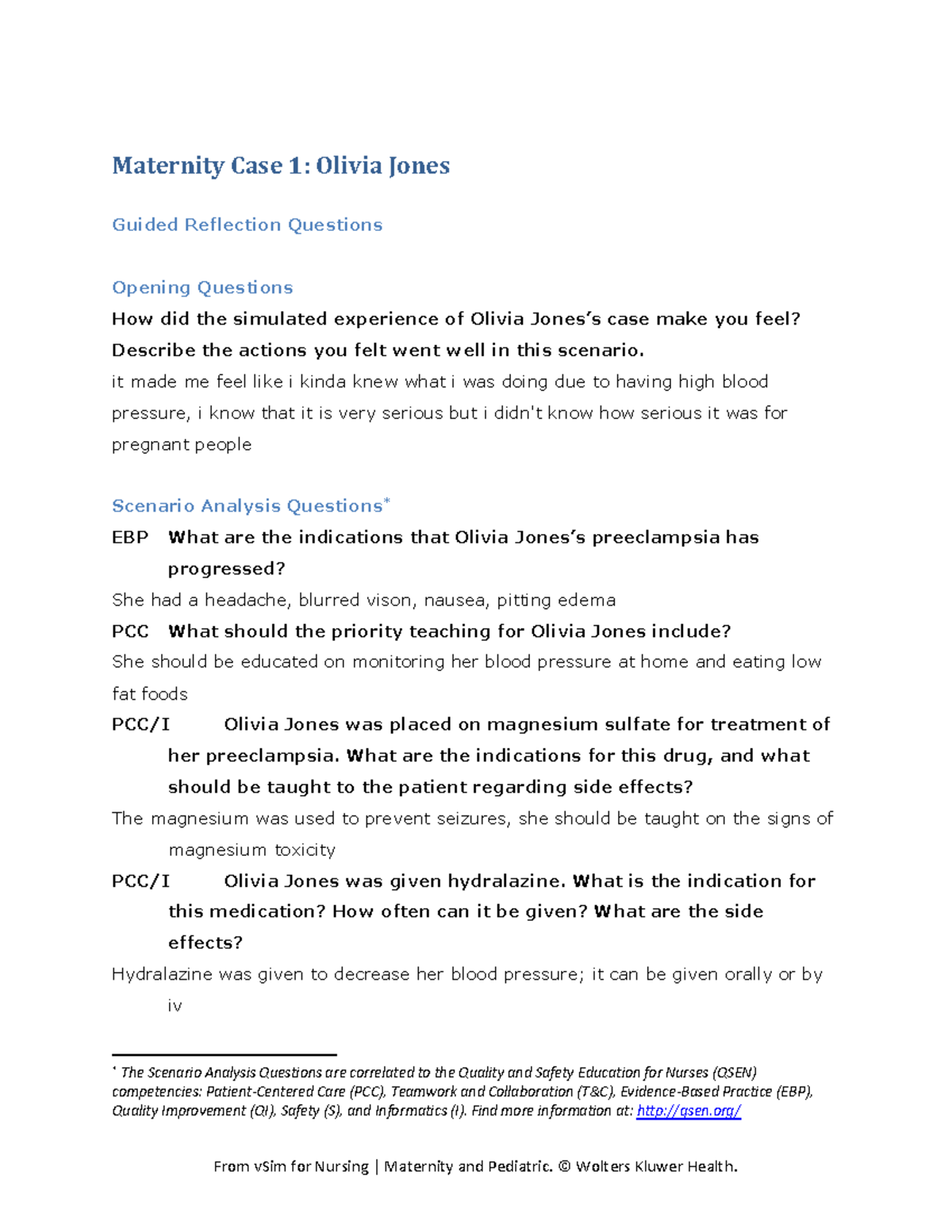 olivia jones vsim debrief - From vSim for Nursing | Maternity and ...