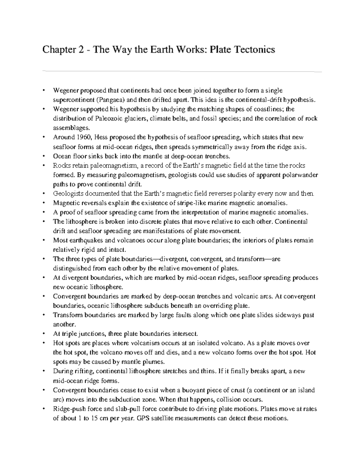 Chapter 2 - Summary - Plate tectonics - Chapter 2 - The Way the Earth Works: Plate Tectonics ...