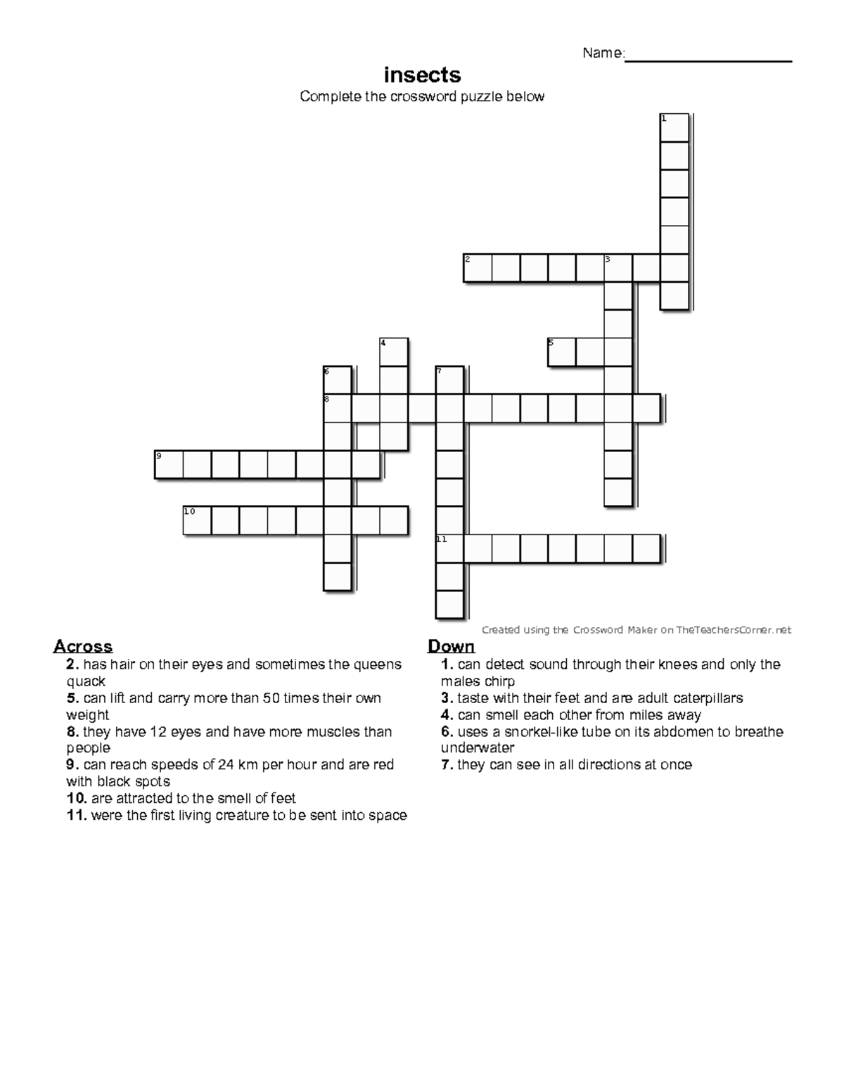 Crossword-s c0Pcu Pob - insects Complete the crossword puzzle below ...