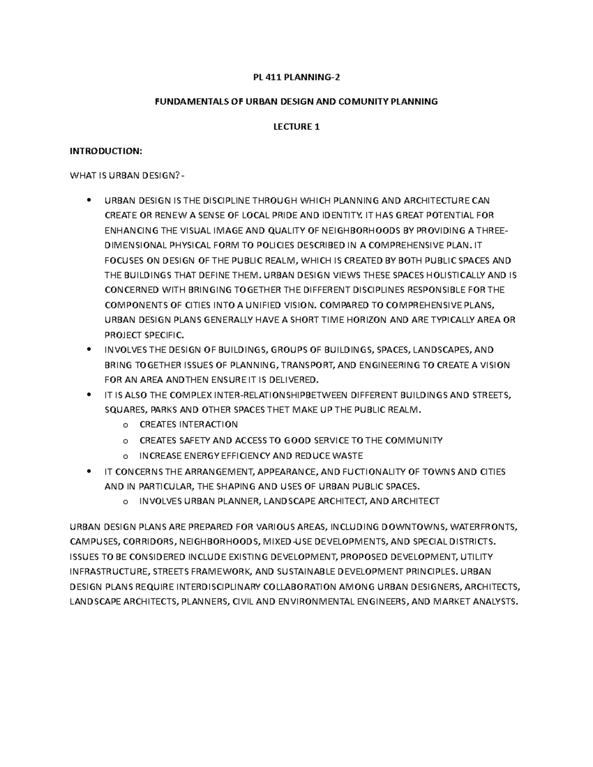 PL 411 Planning 2 Fundamentals OF Urban - PL 411 PLANNING- FUNDAMENTALS ...