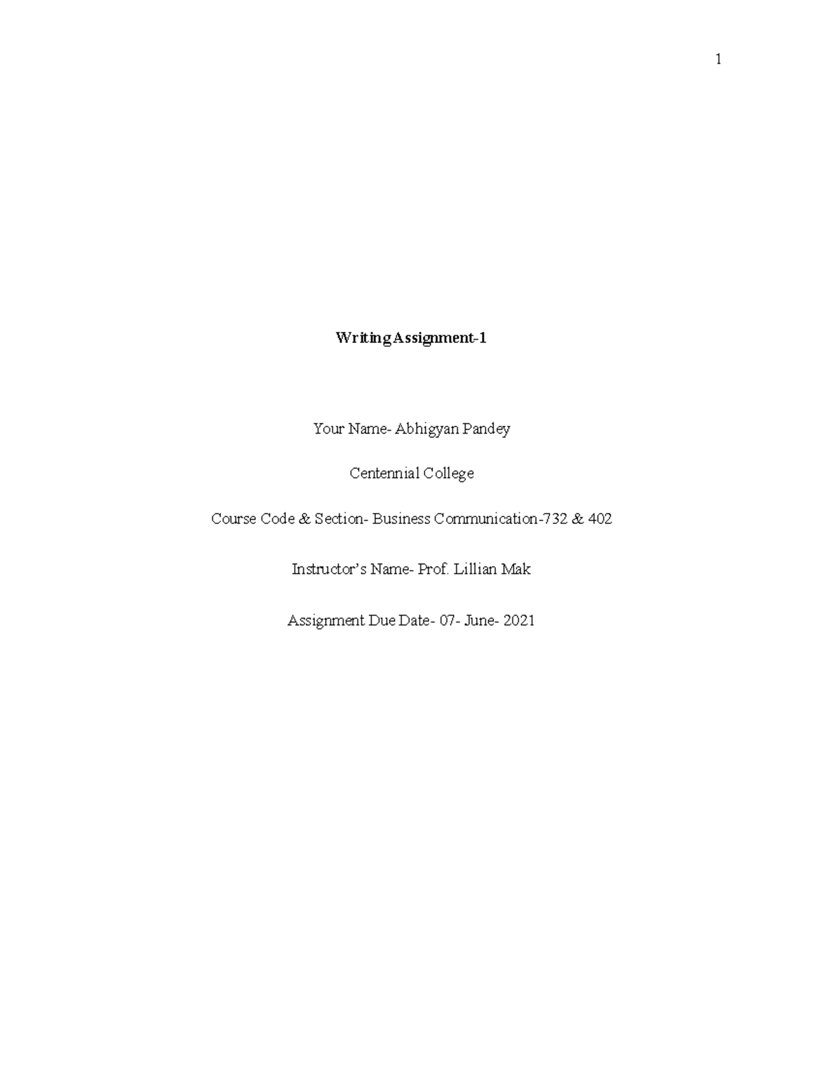 BUSN-1 - Business Communication Assignment - Writing Assignment- Your ...
