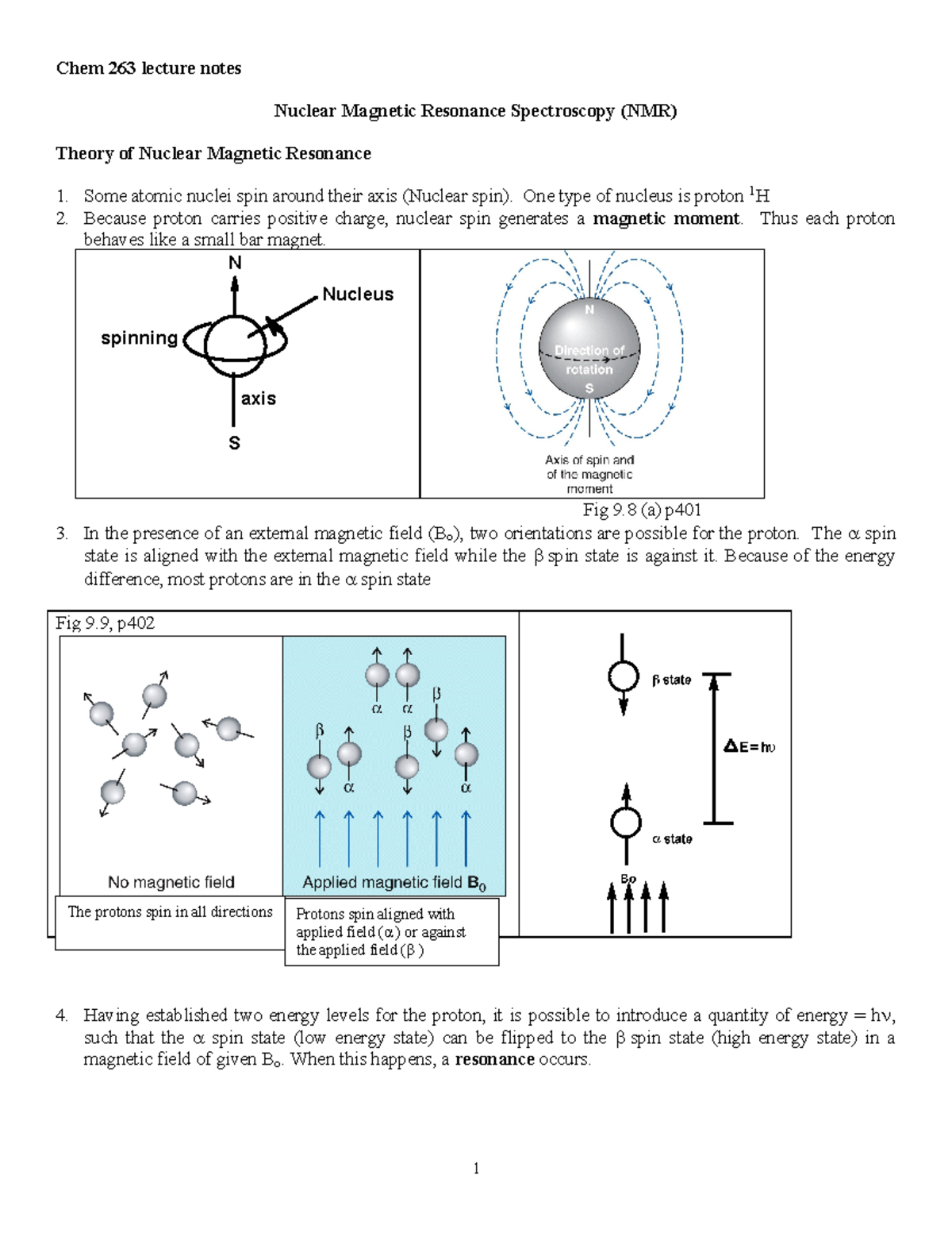 T01 - NMR - notes for NMR - Chem 263 lecture notes Nuclear Magnetic ...