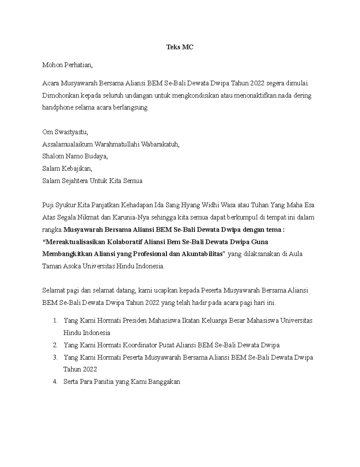 Teks MC Musber 2022 - teks mc - Teks MC Mohon Perhatian, Acara ...
