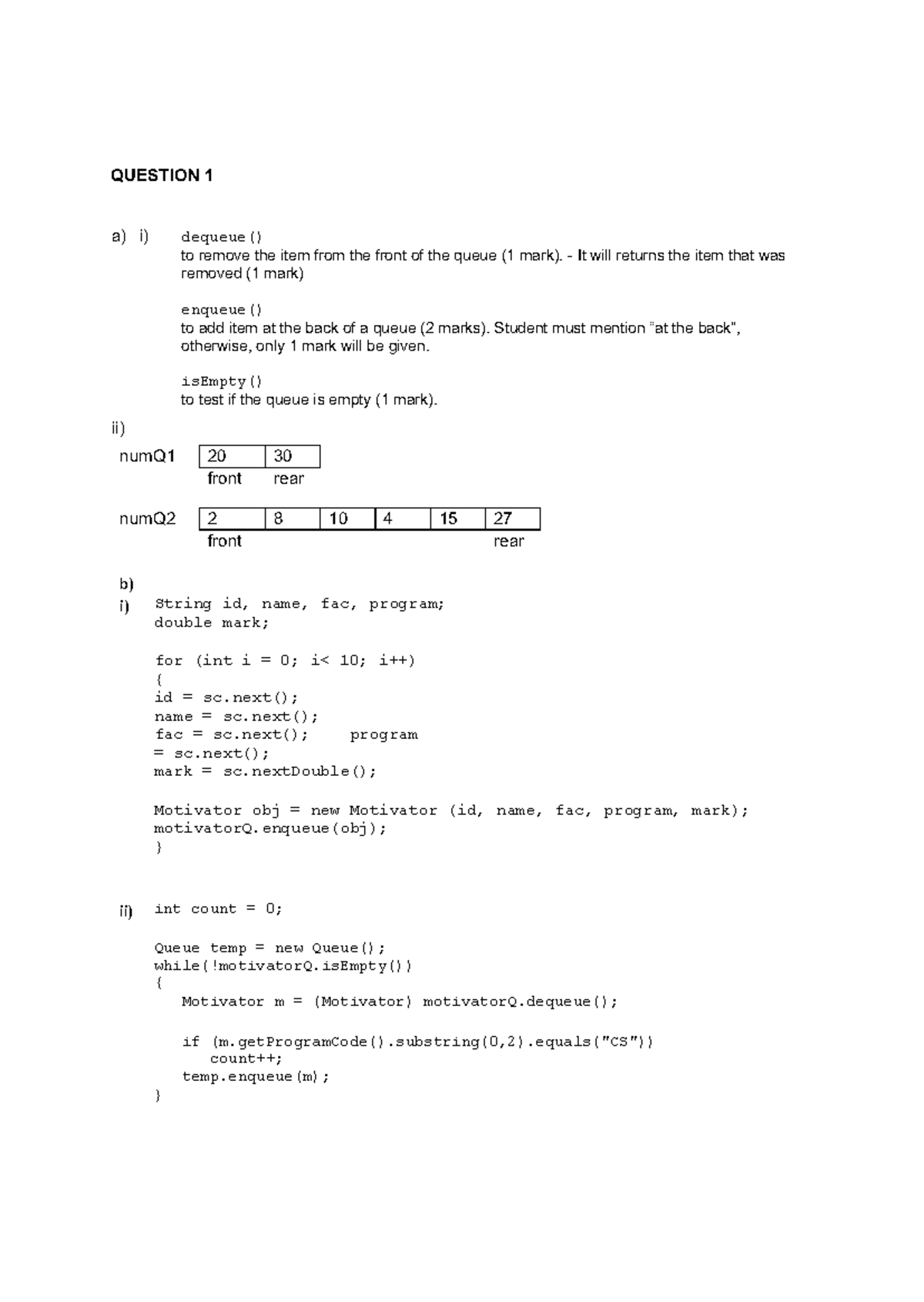 Jul 2023 Answer Question 1 A I Ii Numq 1 20 30 Front Rear Numq 2 2 8 10 4 15 27 Front Rear 