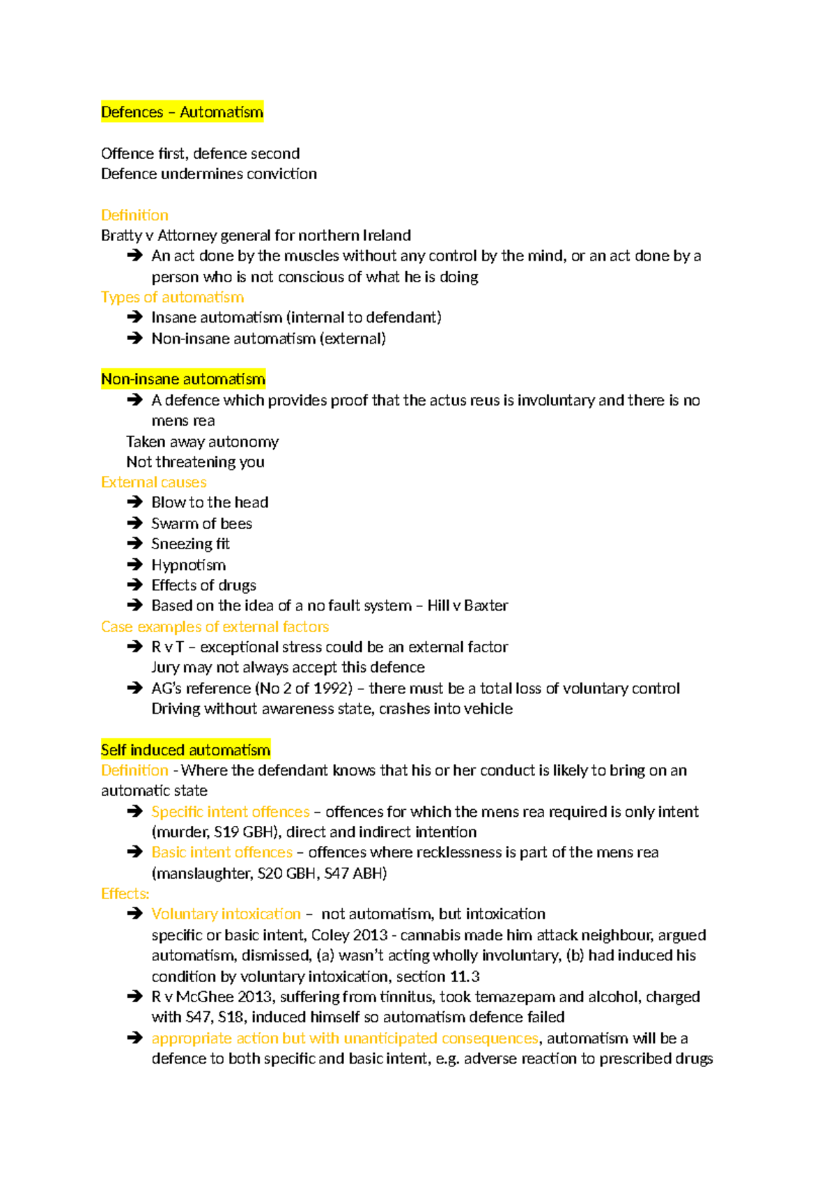 Defences - automatism - Defences – Automatism Offence first, defence ...
