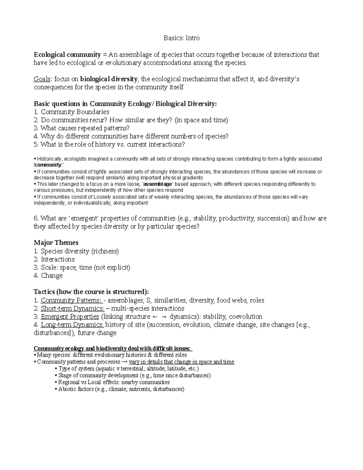 Intro basics - Develops the major themes of community biology ...