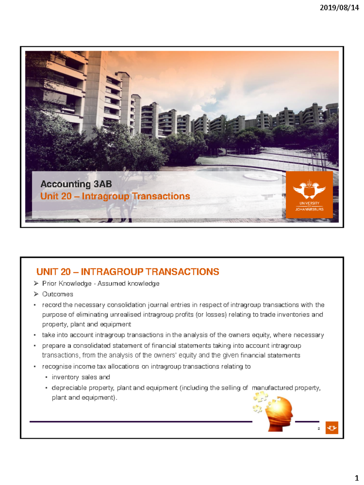 Unit 20 - Intragroup Transactions Slides - Accounting 3AB Unit 20 –Intragroup Transactions 2 ...