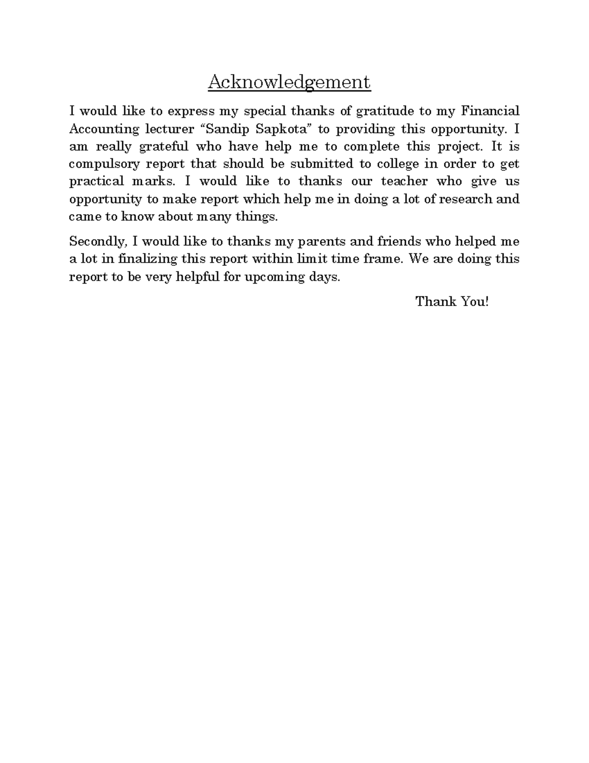 Account project - Acknowledgement I would like to express my special ...