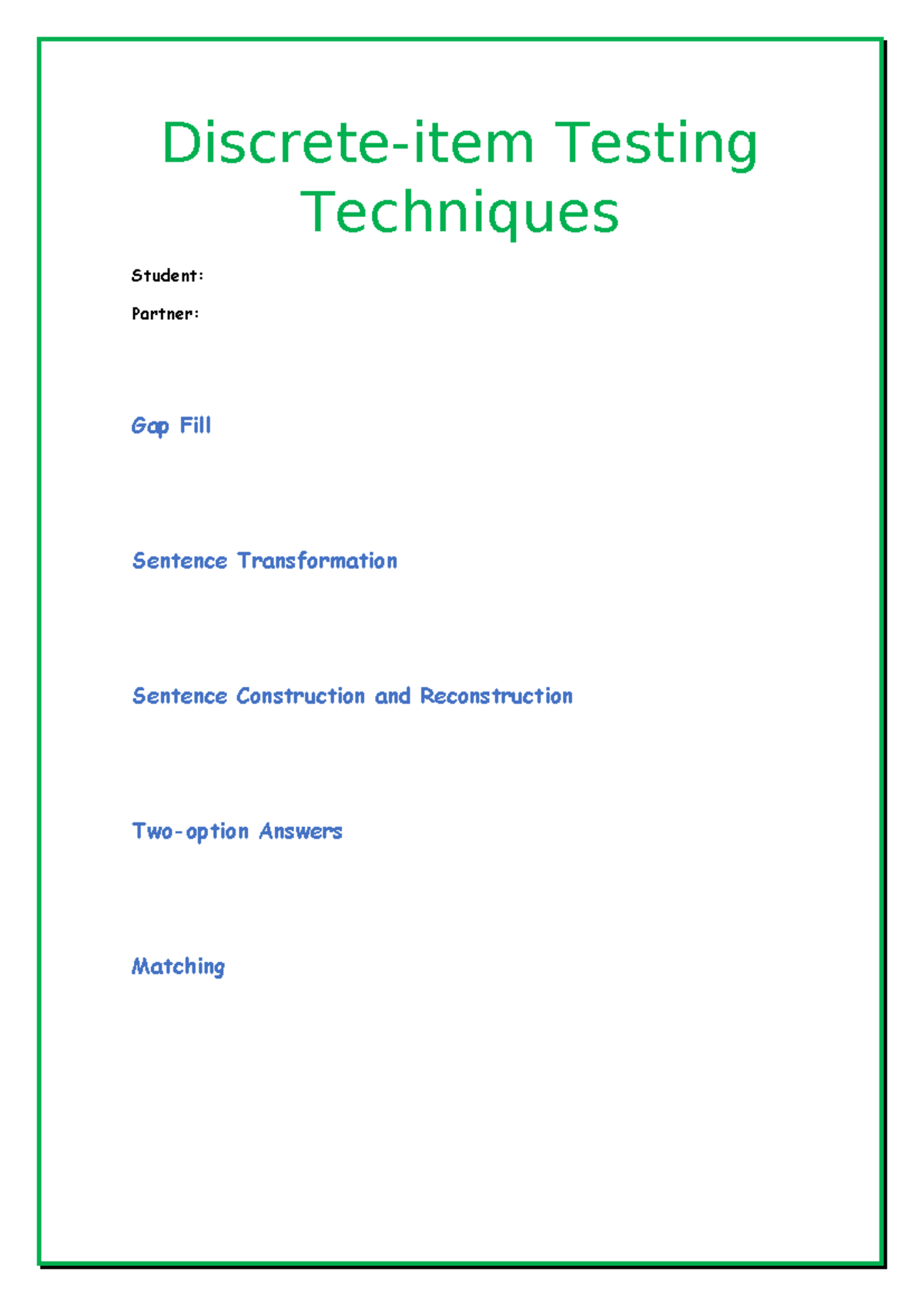 Discrete-item testing techniques - Ingles II - Discrete-item Testing ...