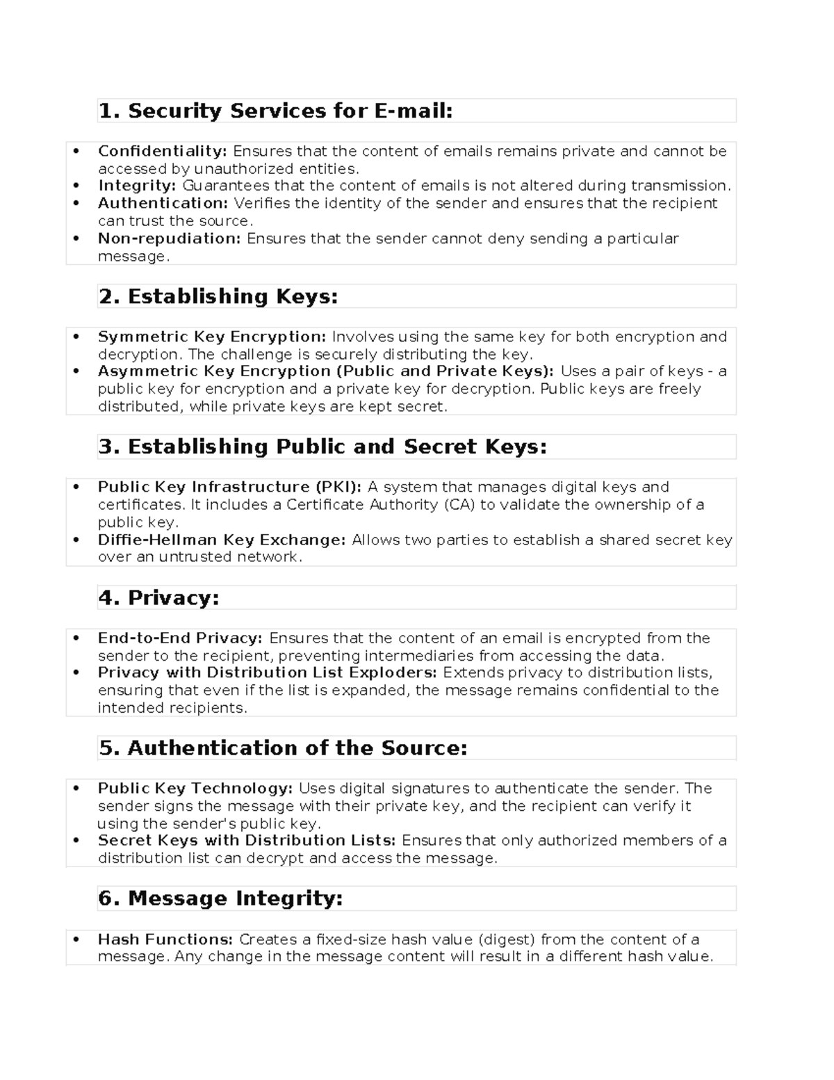 Security Services for E-mai - 1. Security Services for E-mail: Confidentiality: Ensures that the ...