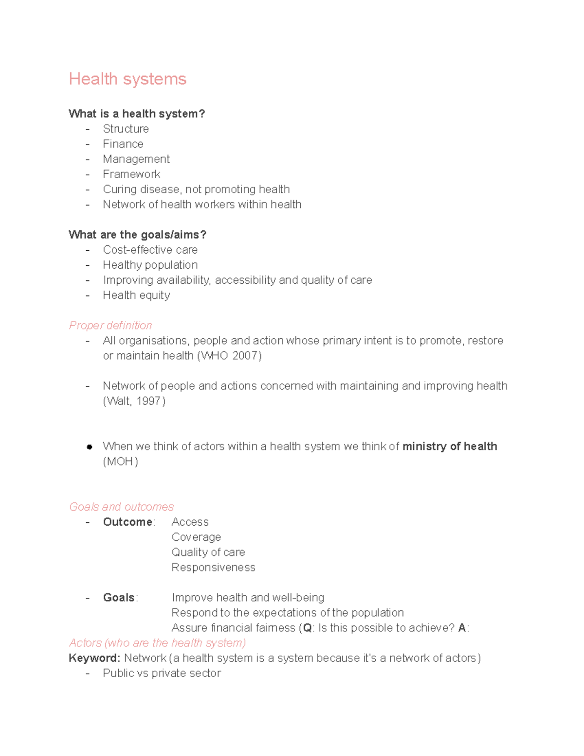 Introduction to health systems - Health systems What is a health system ...