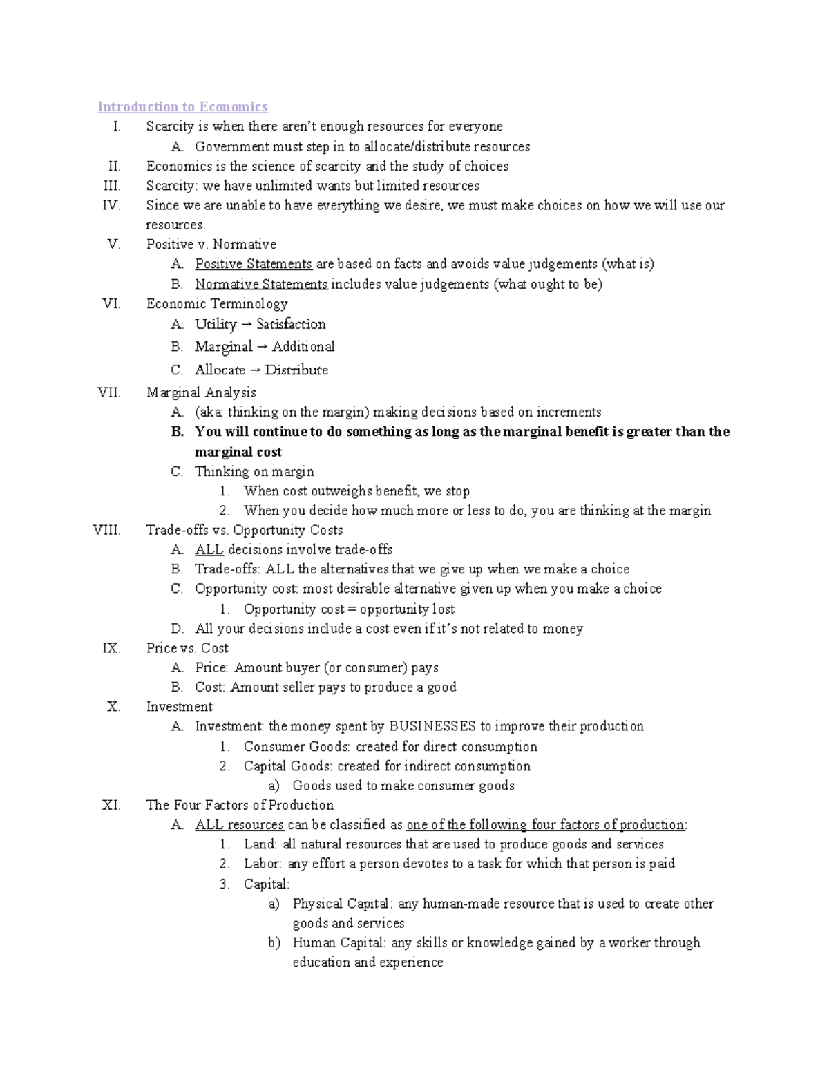 AP Economic Notes (PPC Unit 1) - Introduction to Economics I. Scarcity ...