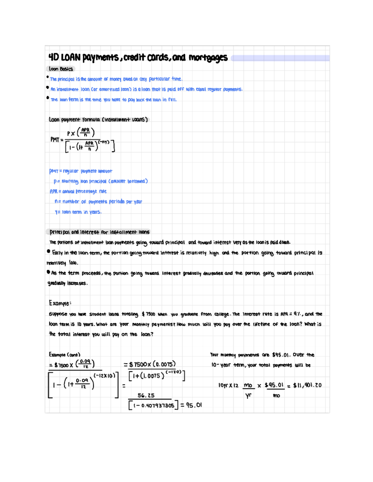 4D Loan Payments, Credit Cards, And Mortgages - MATH 1316 - Studocu