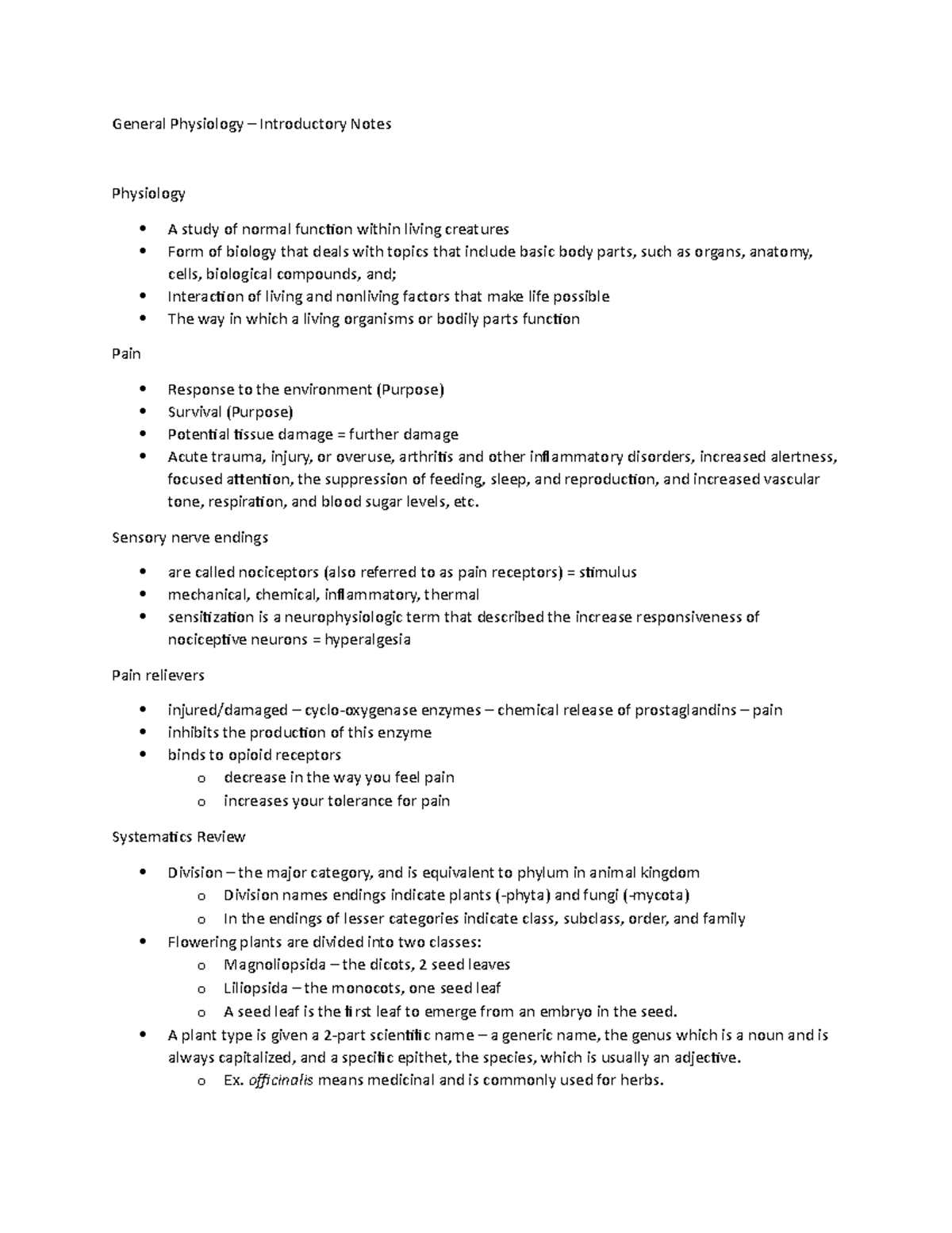 General Physiology Notes - General Physiology – Introductory Notes ...