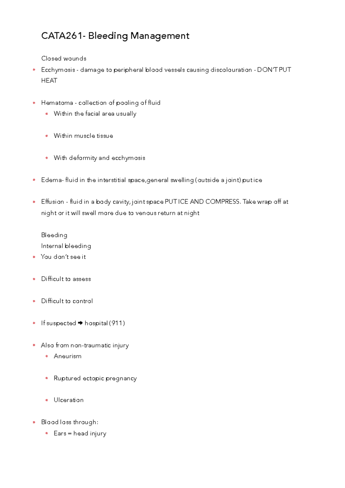 CATA262- Bleeding Management - CATA261- Bleeding Management Closed ...