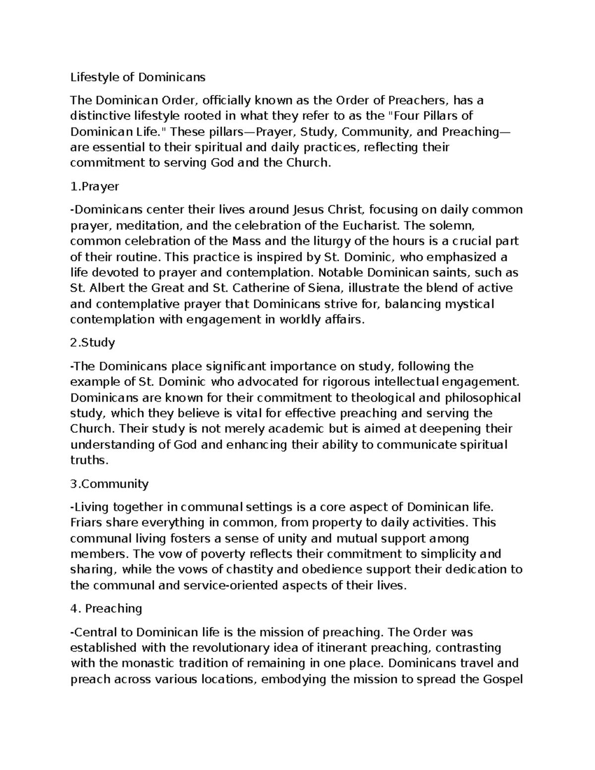 Lifestyle - CREATIVE LECTURE NOTES - Lifestyle of Dominicans The ...