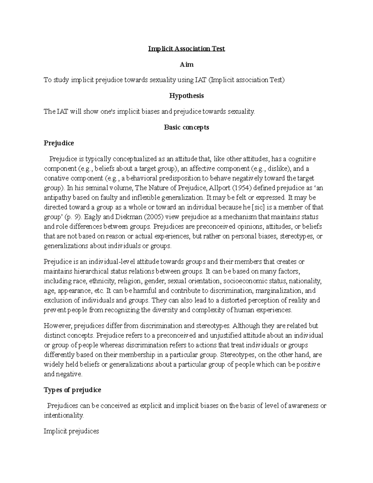 Implicit Association Test - Implicit Association Test Aim To study ...