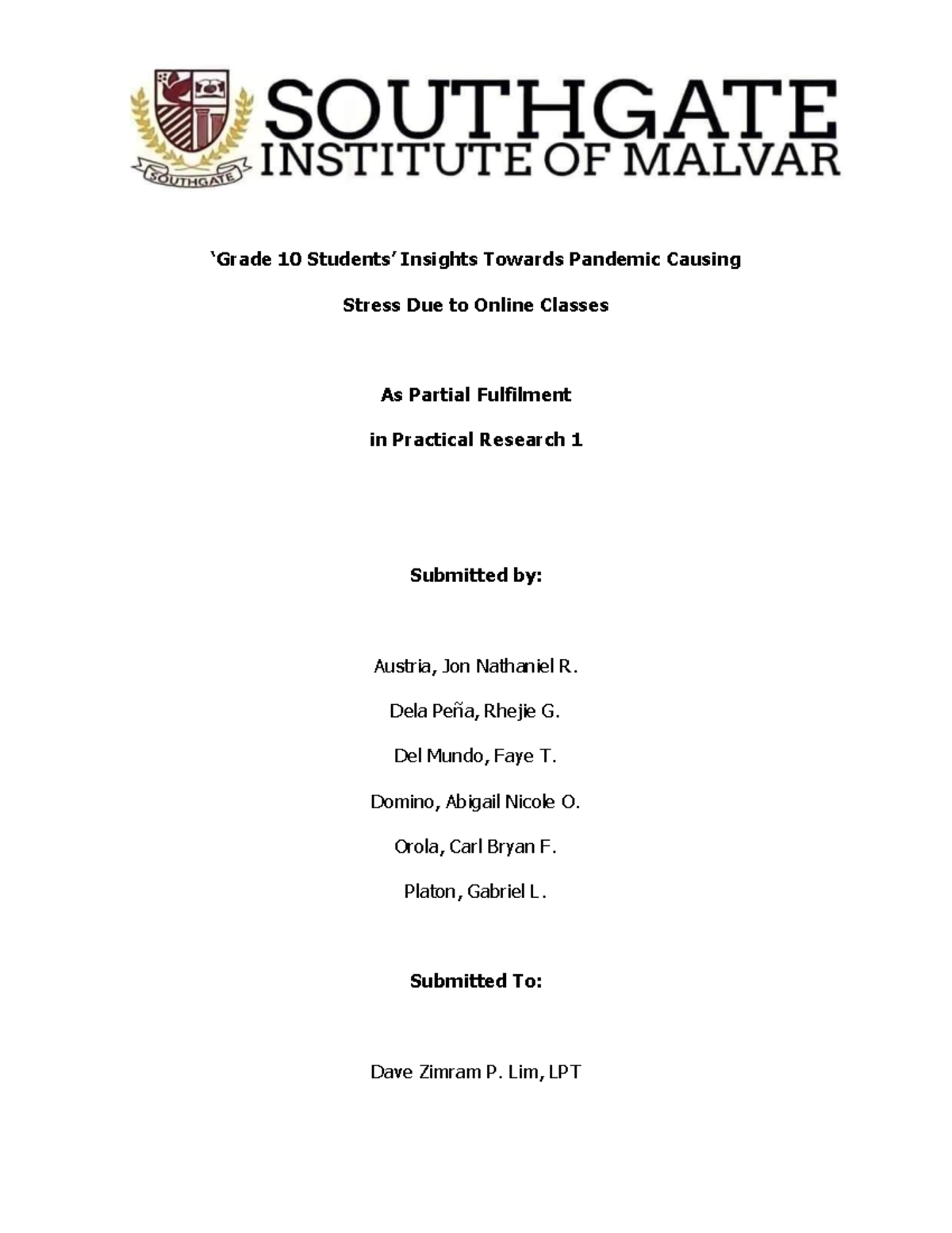 Research IN English Chapter 1 2 3 - ‘Grade 10 Students’ Insights ...