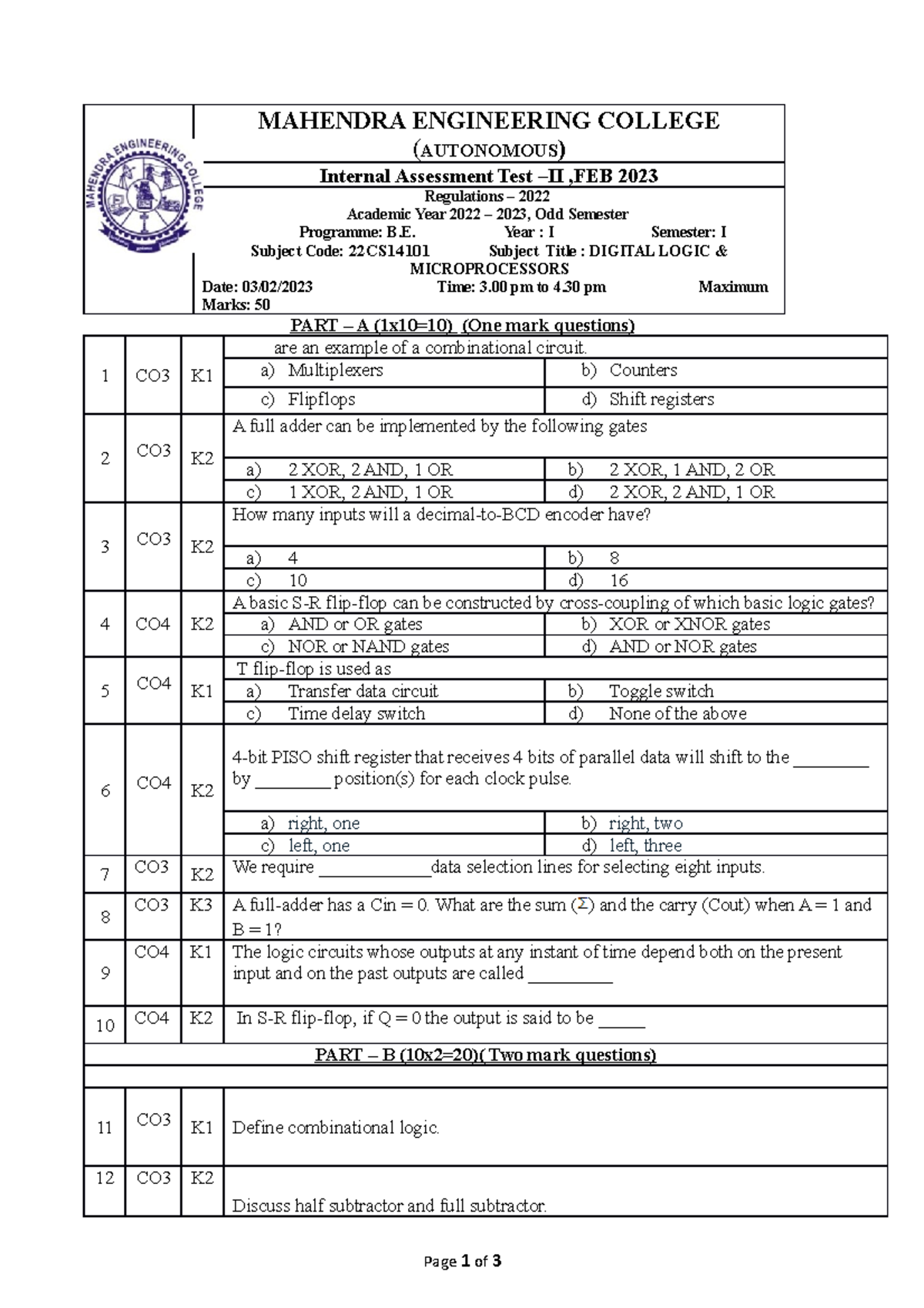 DLM Internal II QP - question paper - MAHENDRA ENGINEERING COLLEGE ...