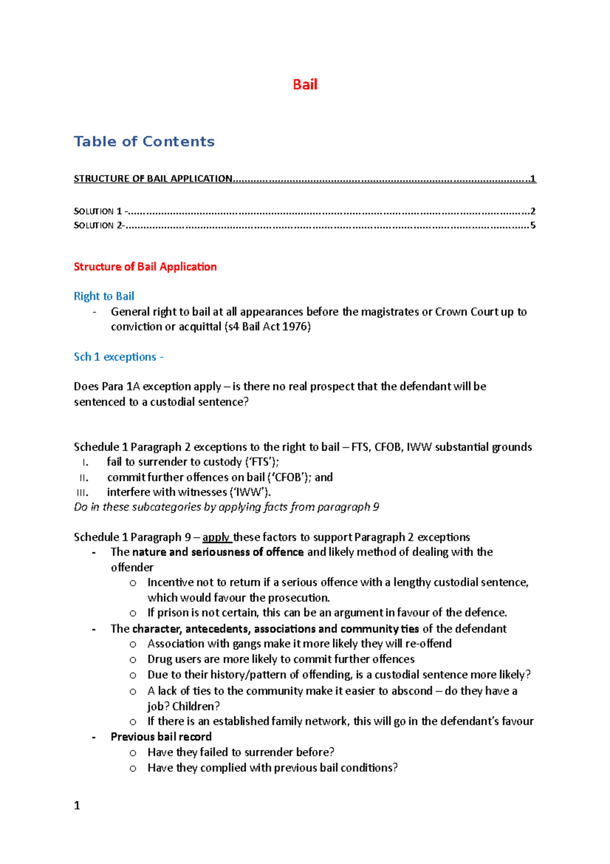 Long form answer on Granting Bail - Bail Table of Contents STRUCTURE OF ...