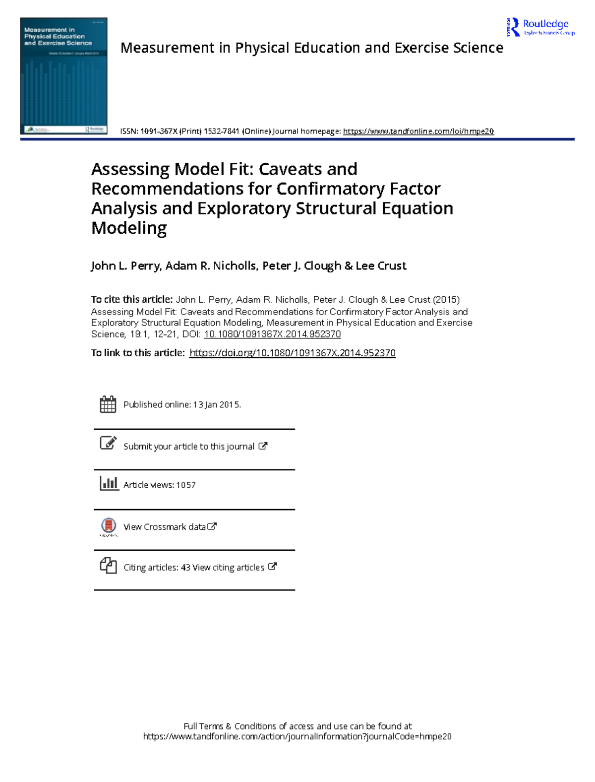 Assessing Model Fit Caveats and Recommendations for Confirmatory Factor ...