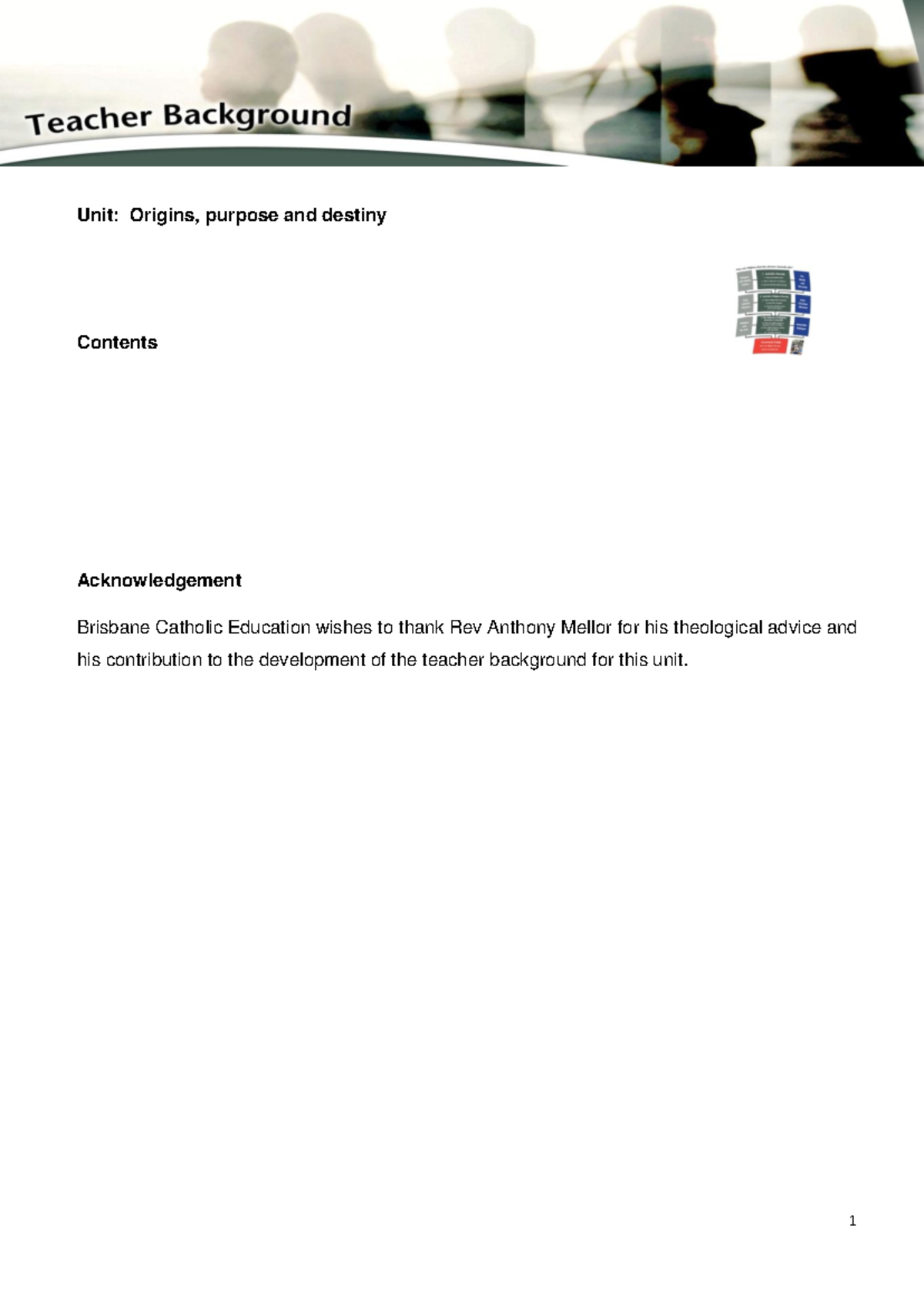E6 Meaning and Purpose TB - Unit: Origins, purpose and destiny Contents ...