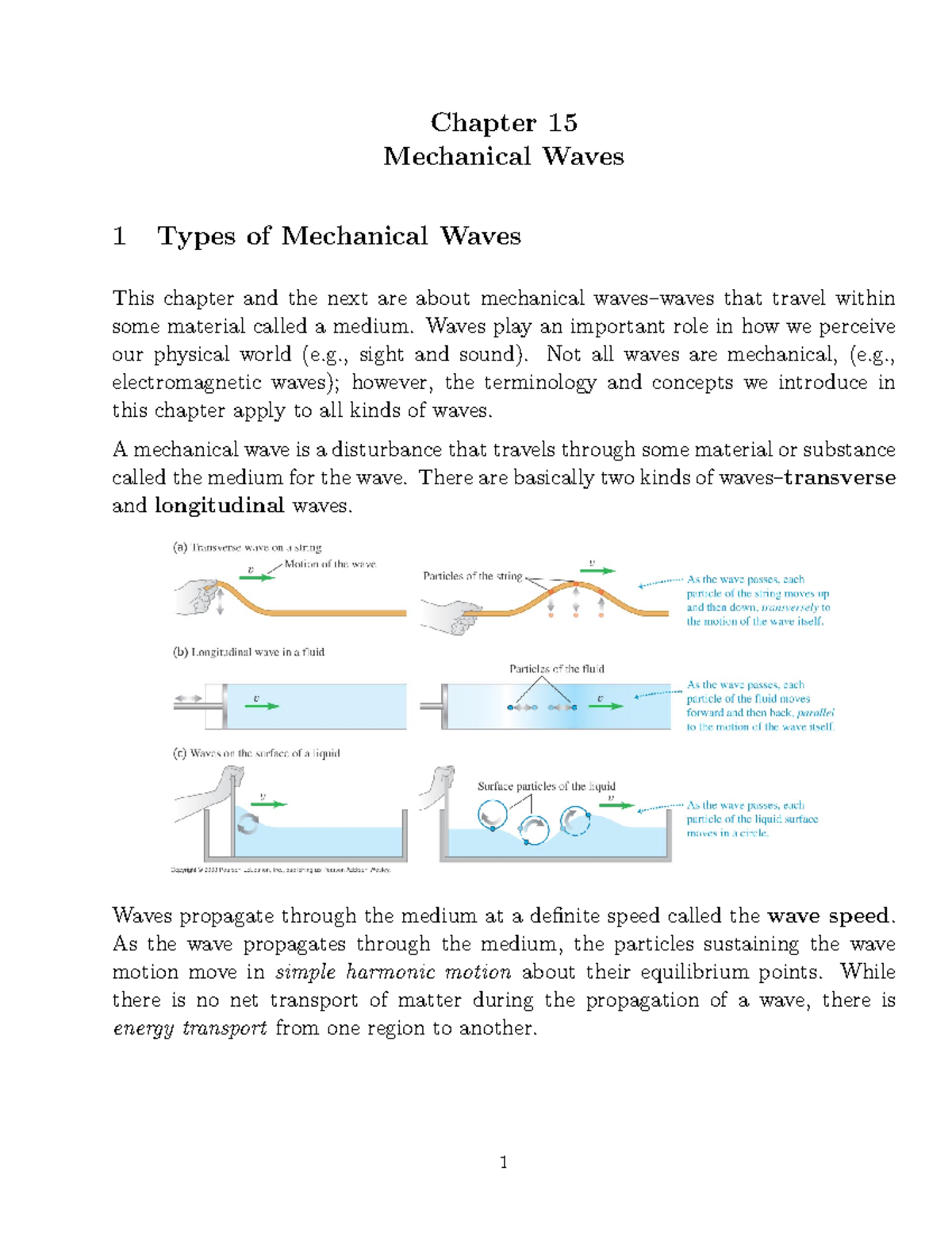 Chapter 15 - Chapter 15 Mechanical Waves 1 Types of Mechanical Waves ...
