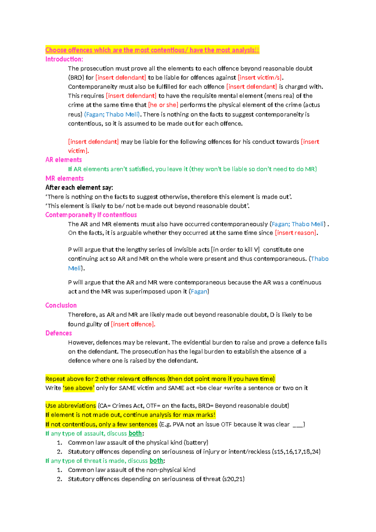 Full Exam scripts - Choose offences which are the most contentious ...