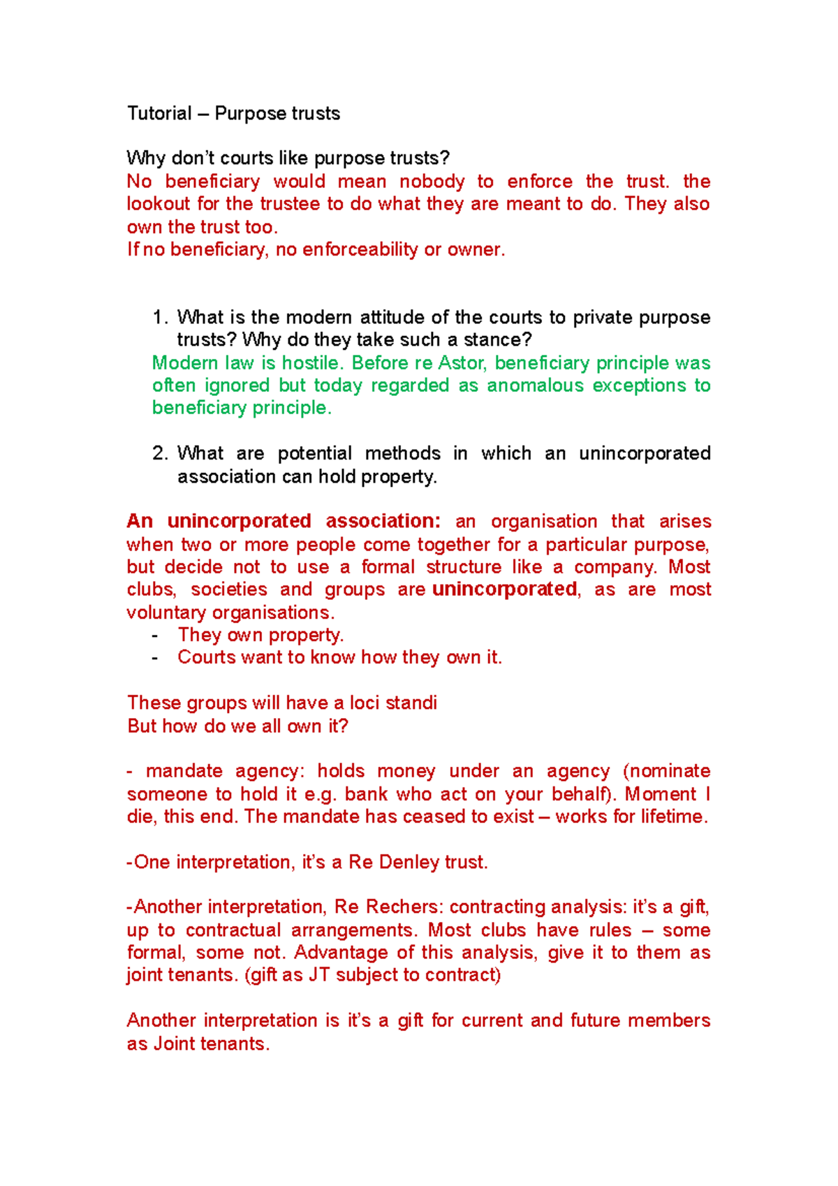 Tutorial Purpose trusts 5 - Tutorial – Purpose trusts Why don’t courts ...