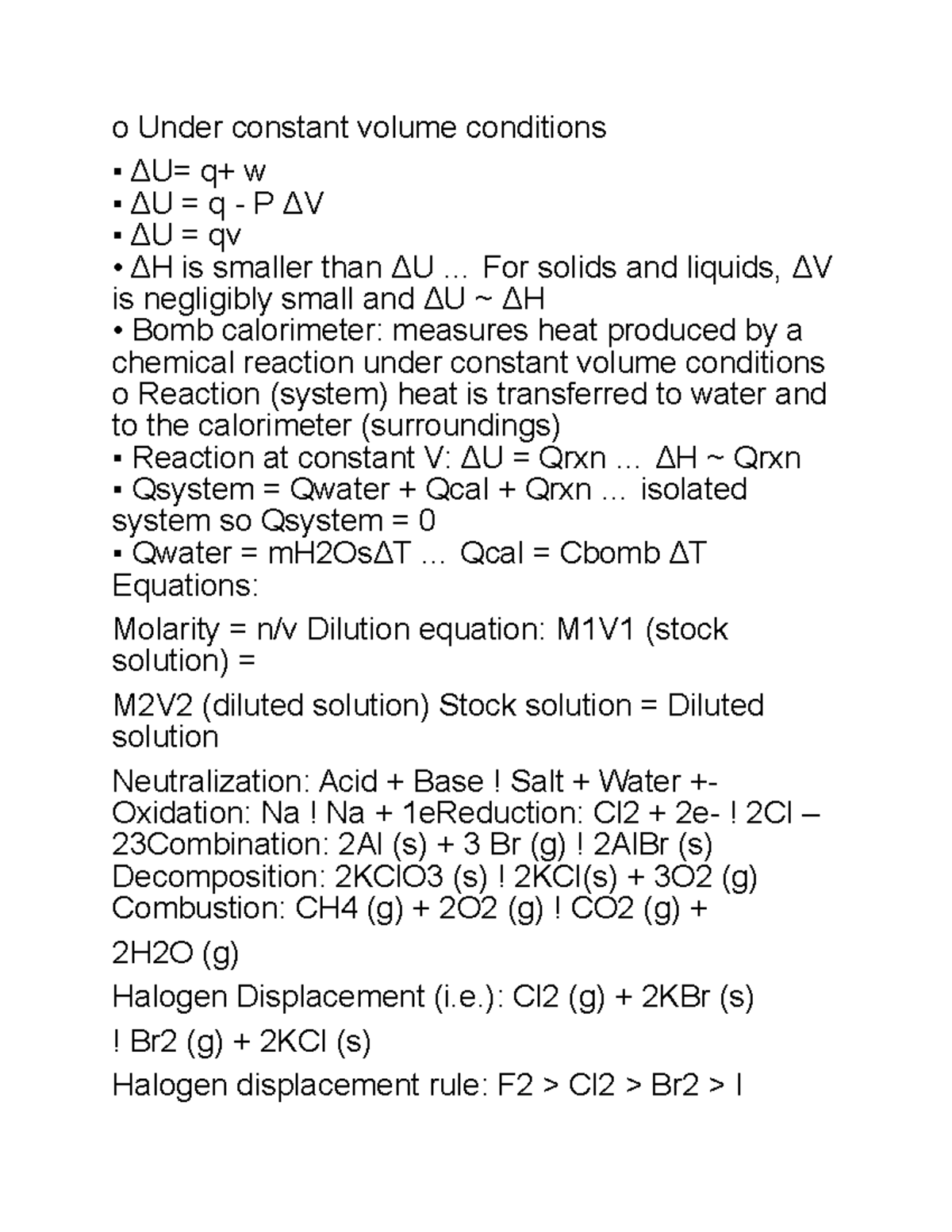 O Under constant volume conditions - .. For solids and liquids, ΔV is ...
