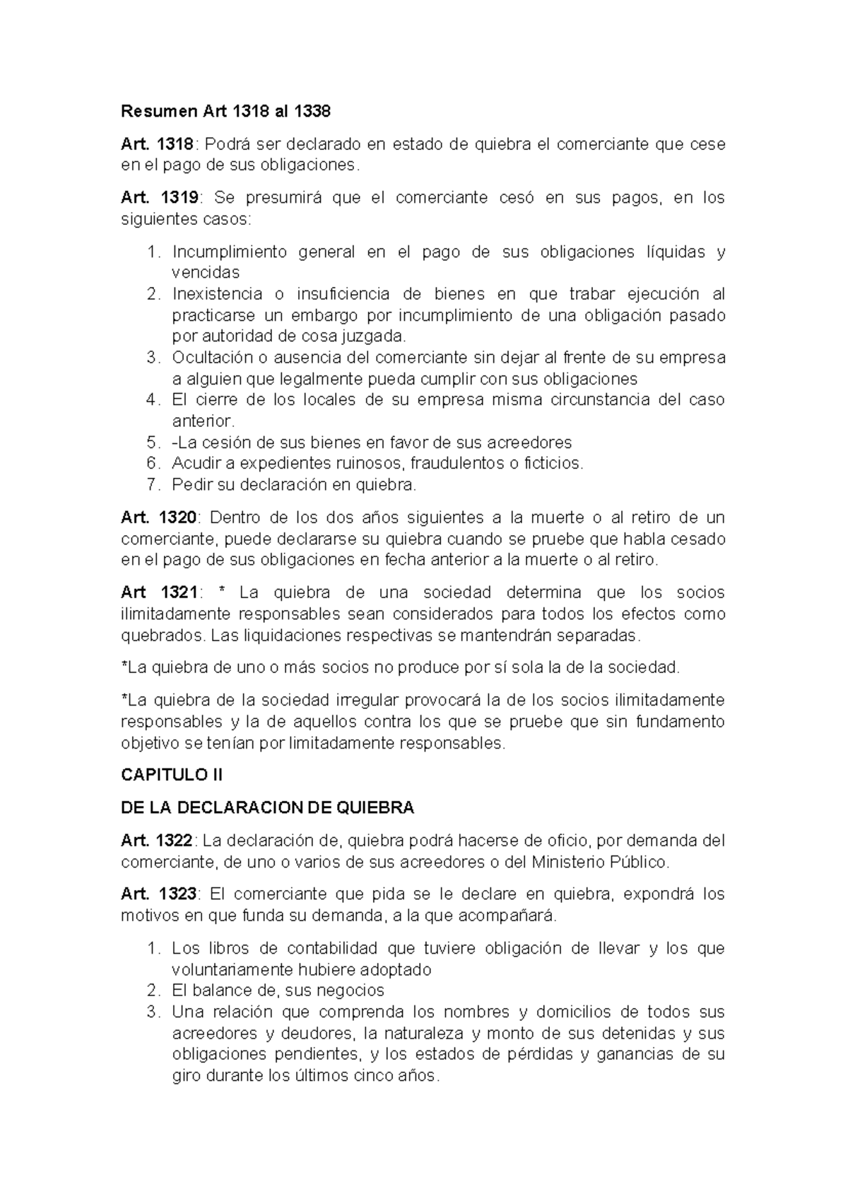 Resumen Art 1318 al 1338 - Resumen Art 1318 al 1338 Art. 1318: Podrá ...