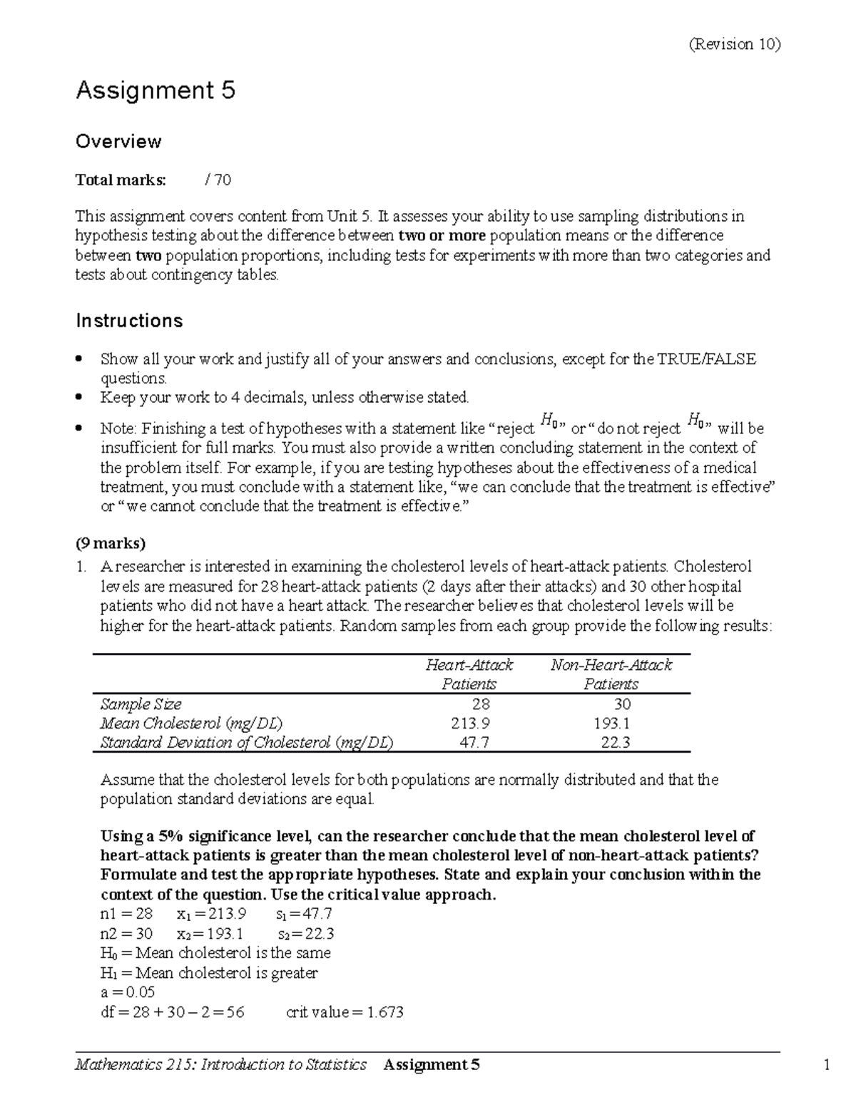 STAT Assignment 05 Got an 89 - (Revision 10) Assignment 5 Overview ...