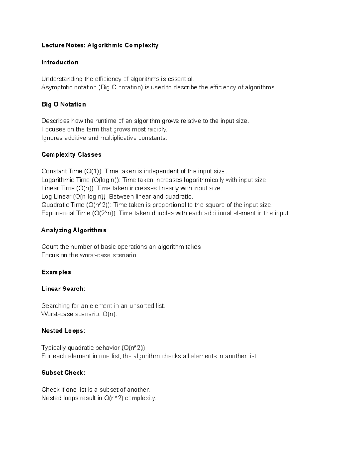 Mit 60001 Comp Sci And Programming Python 10 Lecture Notes Algorithmic Complexity