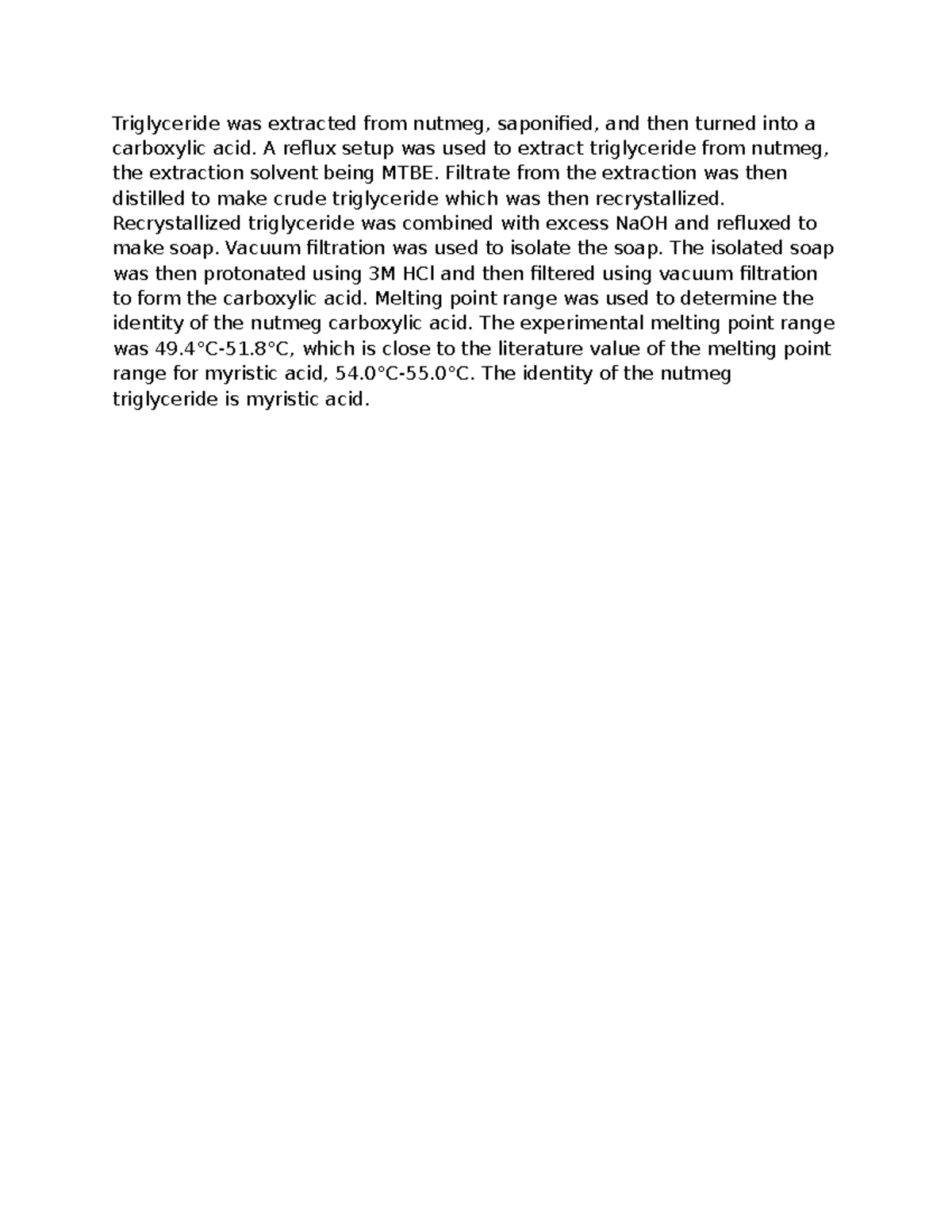 Orgo abstract nutmeg lab - Triglyceride was extracted from nutmeg ...