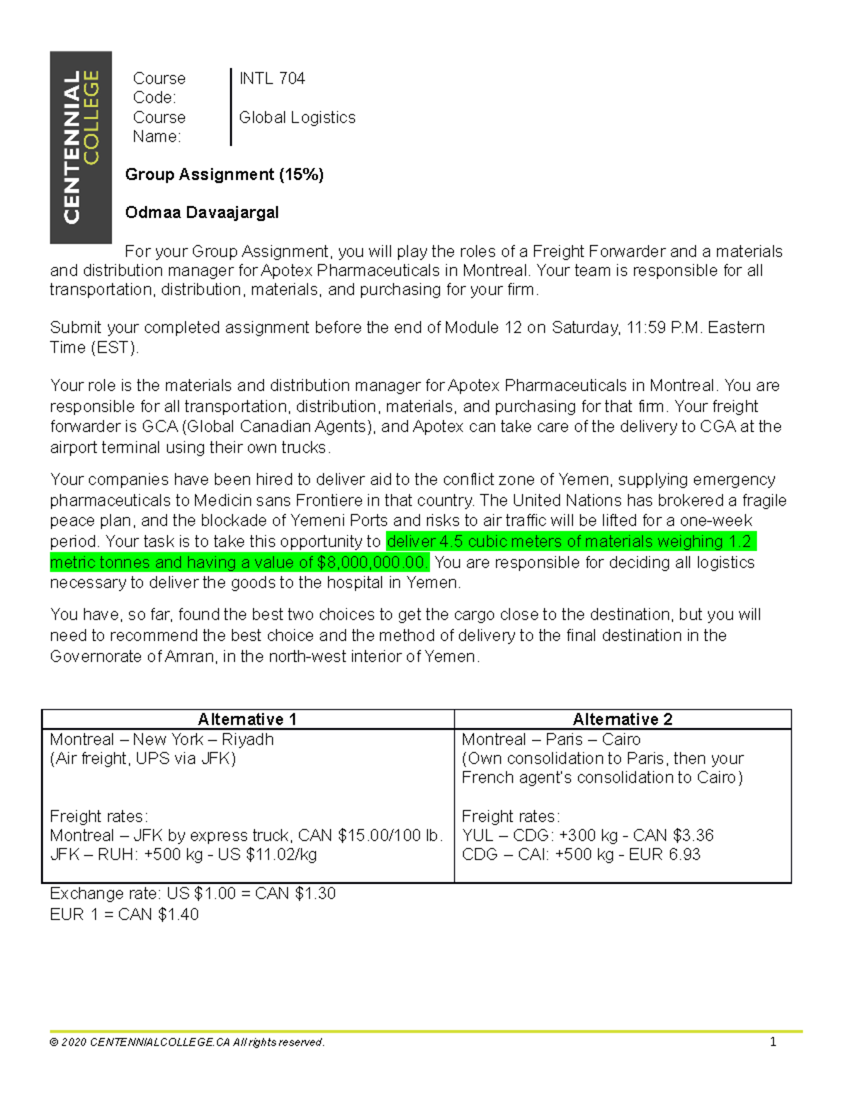 INTL704-Mod-07-Group Assignment (1) - Course Code: INTL 704 Course Name ...