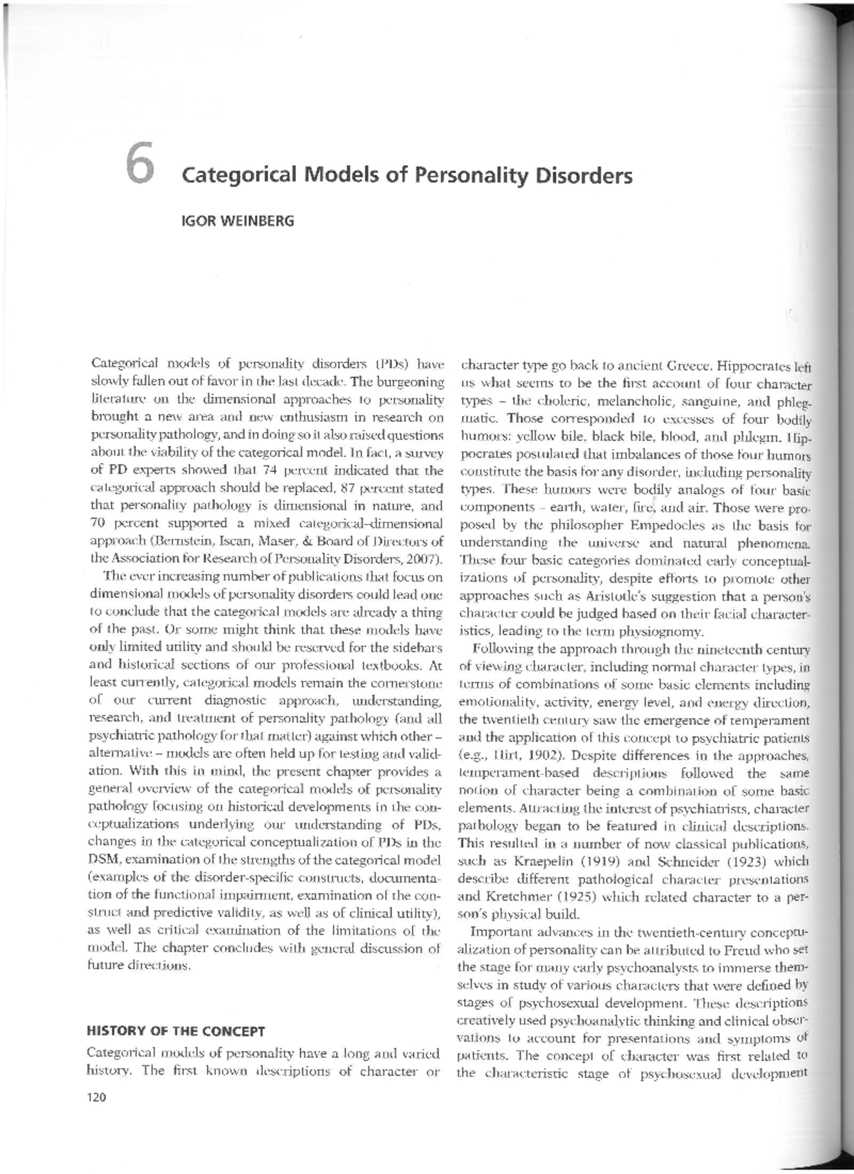 Ch 6 Categorical Models of PDs - 6 Categorical Models of Personality ...