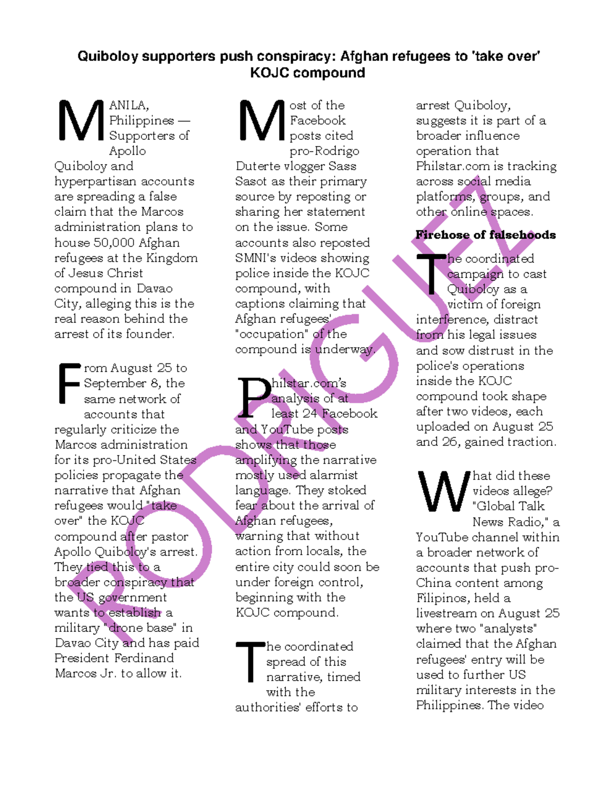 Rodriguez Article - KOJC compound ANILA, Philippines — Supporters of ...