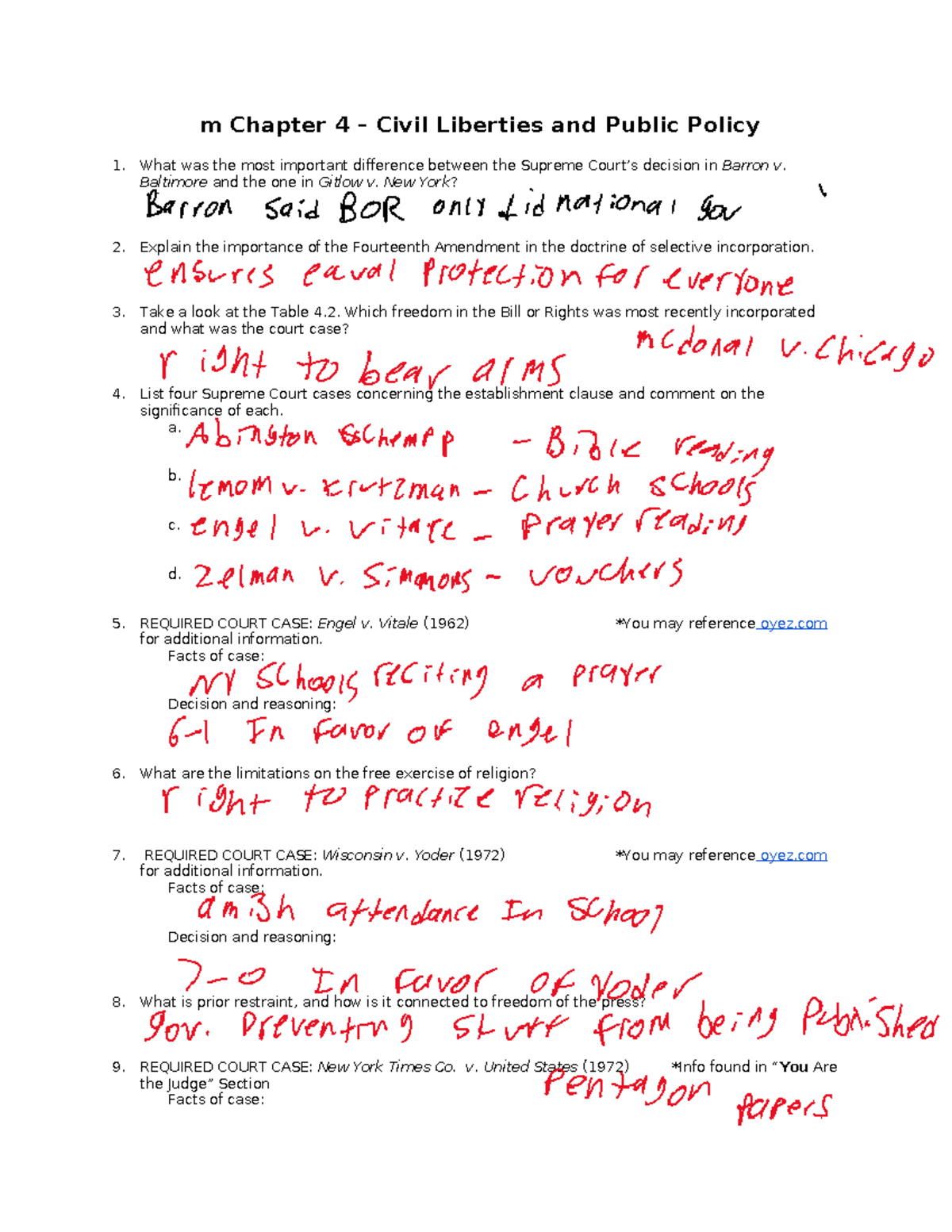 Chapter 4 - m Chapter 4 – Civil Liberties and Public Policy What was ...