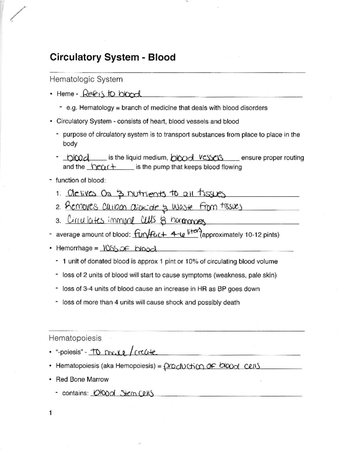 Circulatory system - Blood - Circulatory System Blood Hematolog ic ...