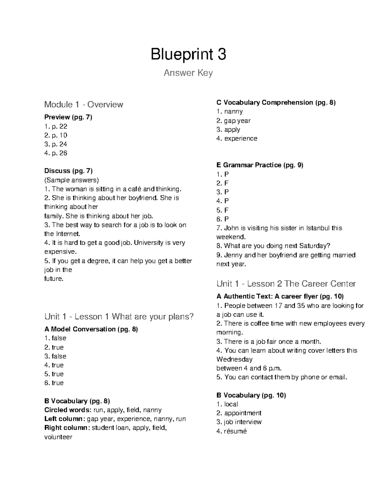 Blueprint 3 STUDENT BOOK - Blueprint 3 Answer Key Module 1 - Overview ...