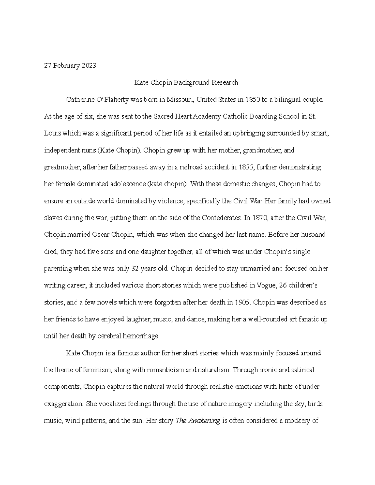 Kate Chopin Background - 27 February 2023 Kate Chopin Background ...